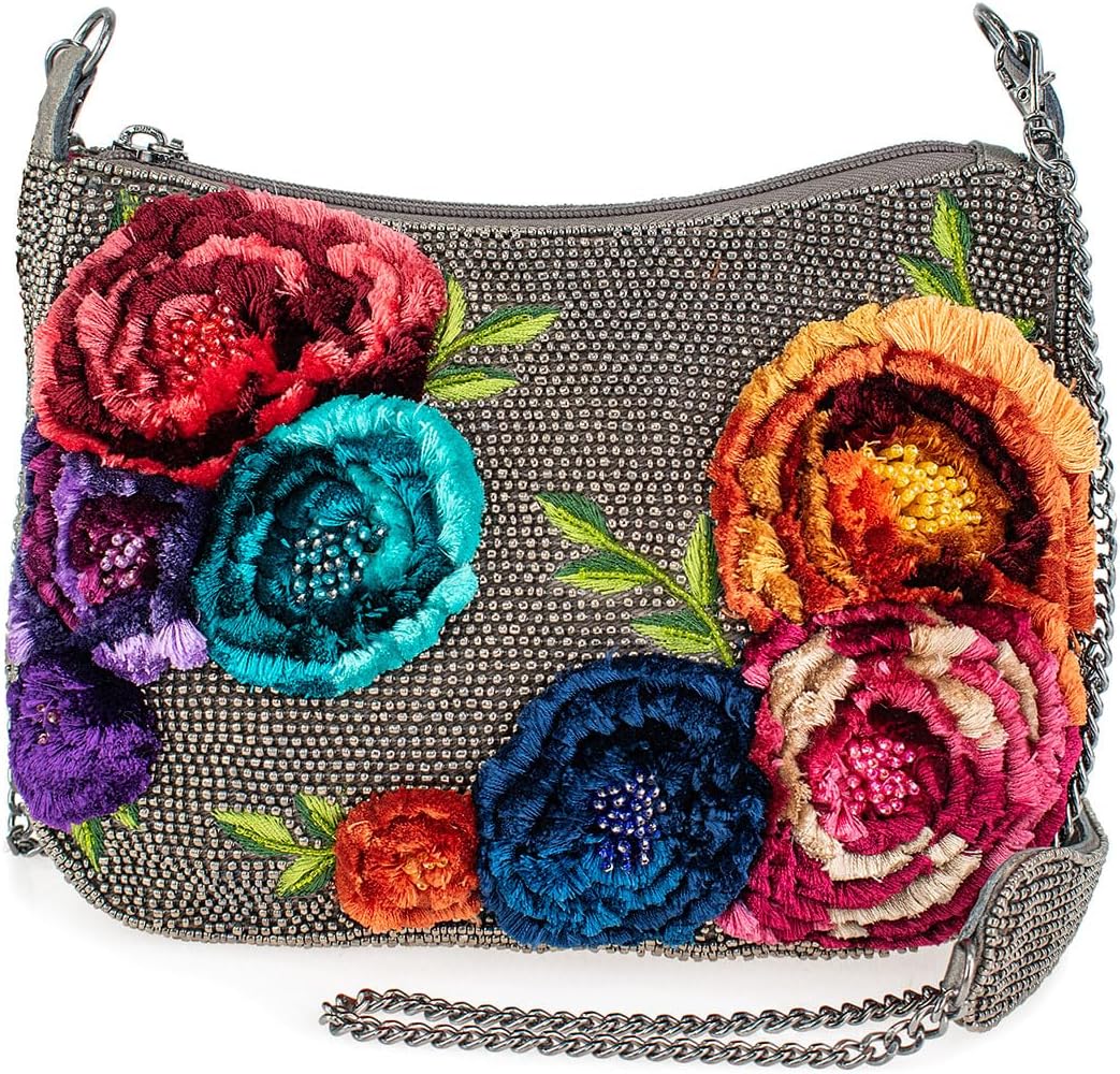 Mary Frances Plush Petals Beaded Floral Crossbody Handbag Embroidered ...