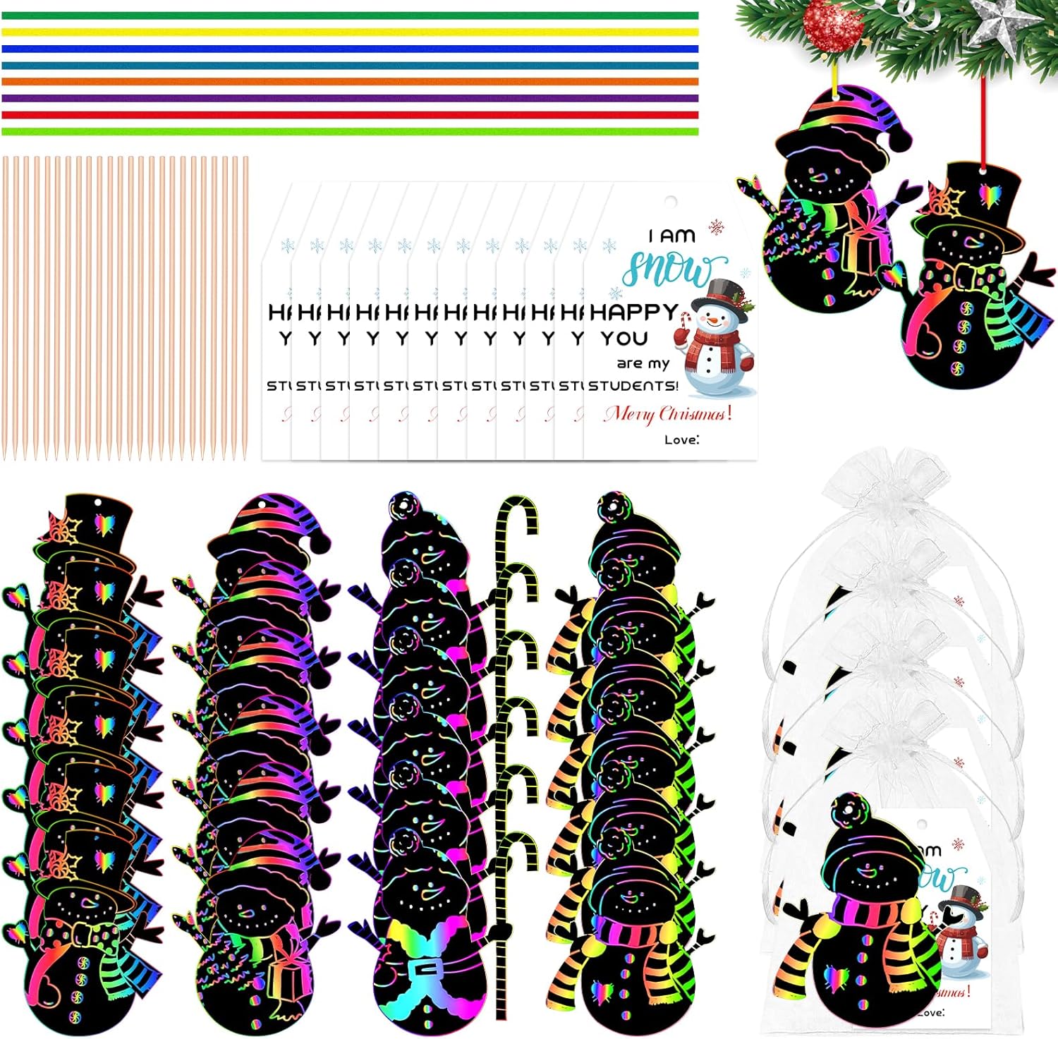 Amazon.com: 24 Sets Christmas Snowman Scratch Art Paper Kit-Class Gifts ...