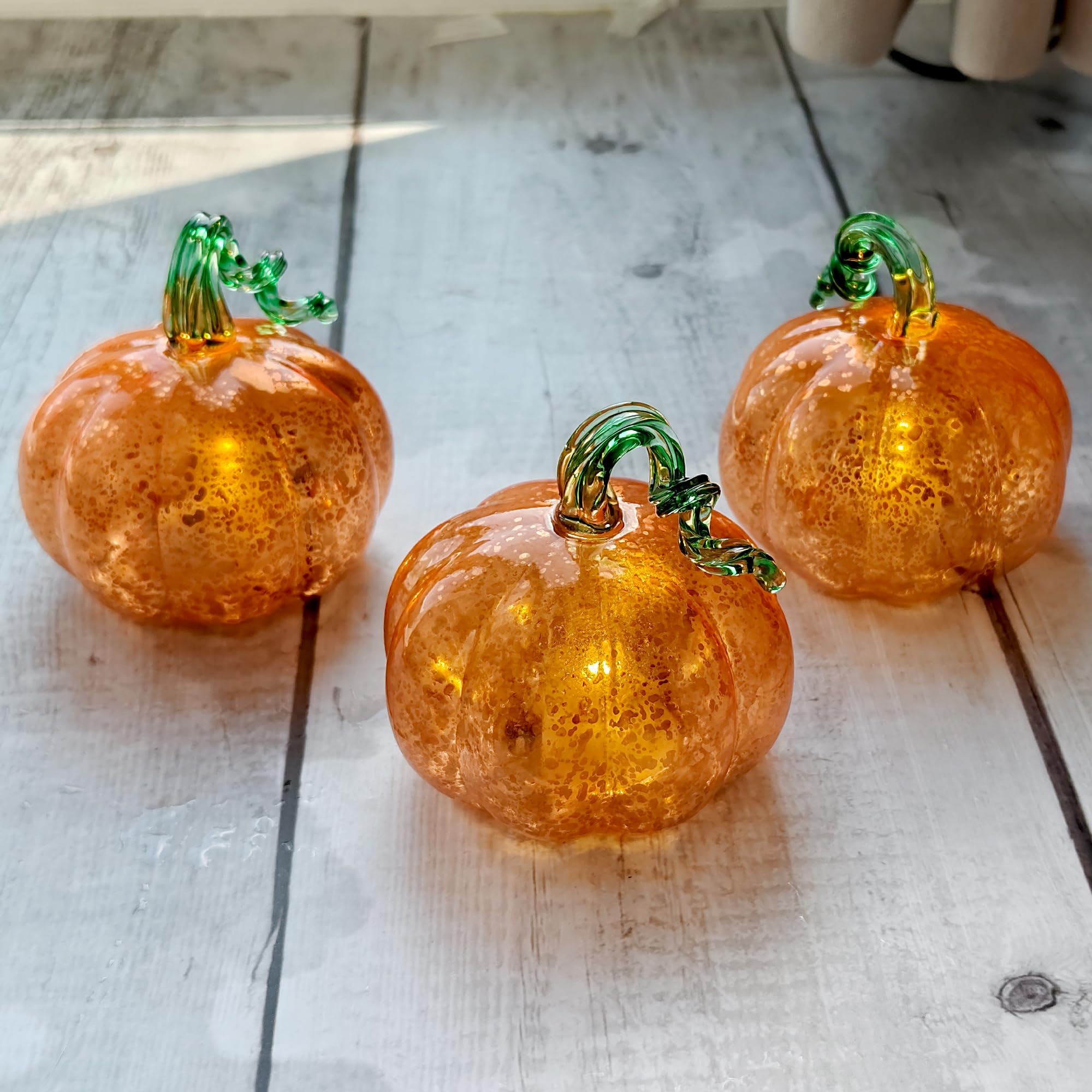MIYA LIFE Light Up Pumpkin 2.5'' Small Glass Pumpkins with Lights (Set ...