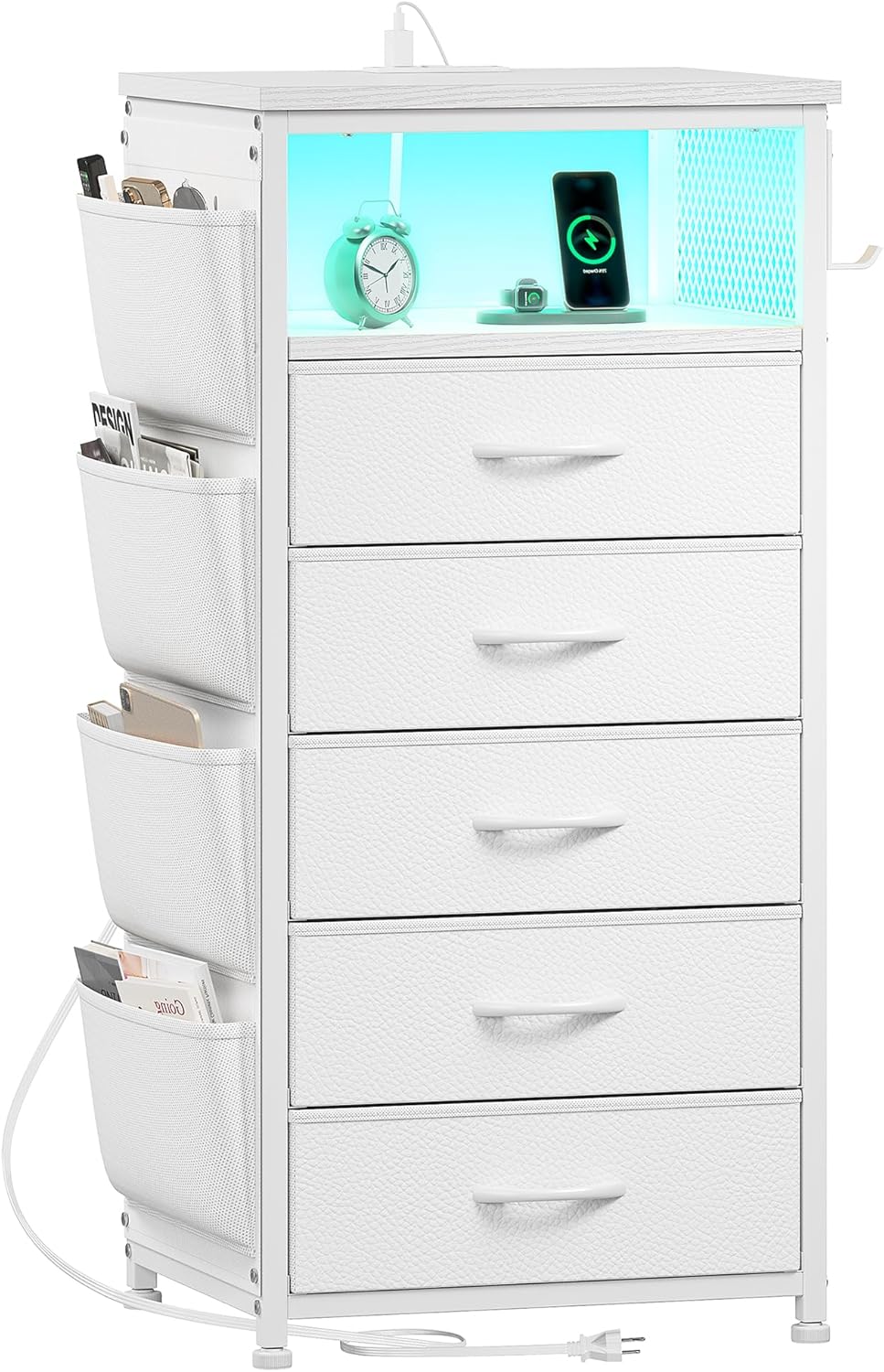 Amazon.com: EnHomee Nightstand with Charging Station, Tall Night Stand with 5 Dresser Drawers ...