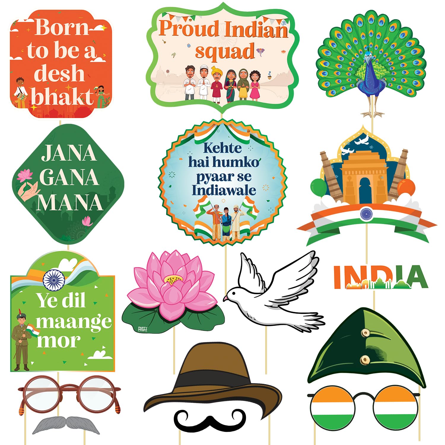 Party Propz Happy Republic Day Photobooth Props - 16 Pcs Republic Day ...