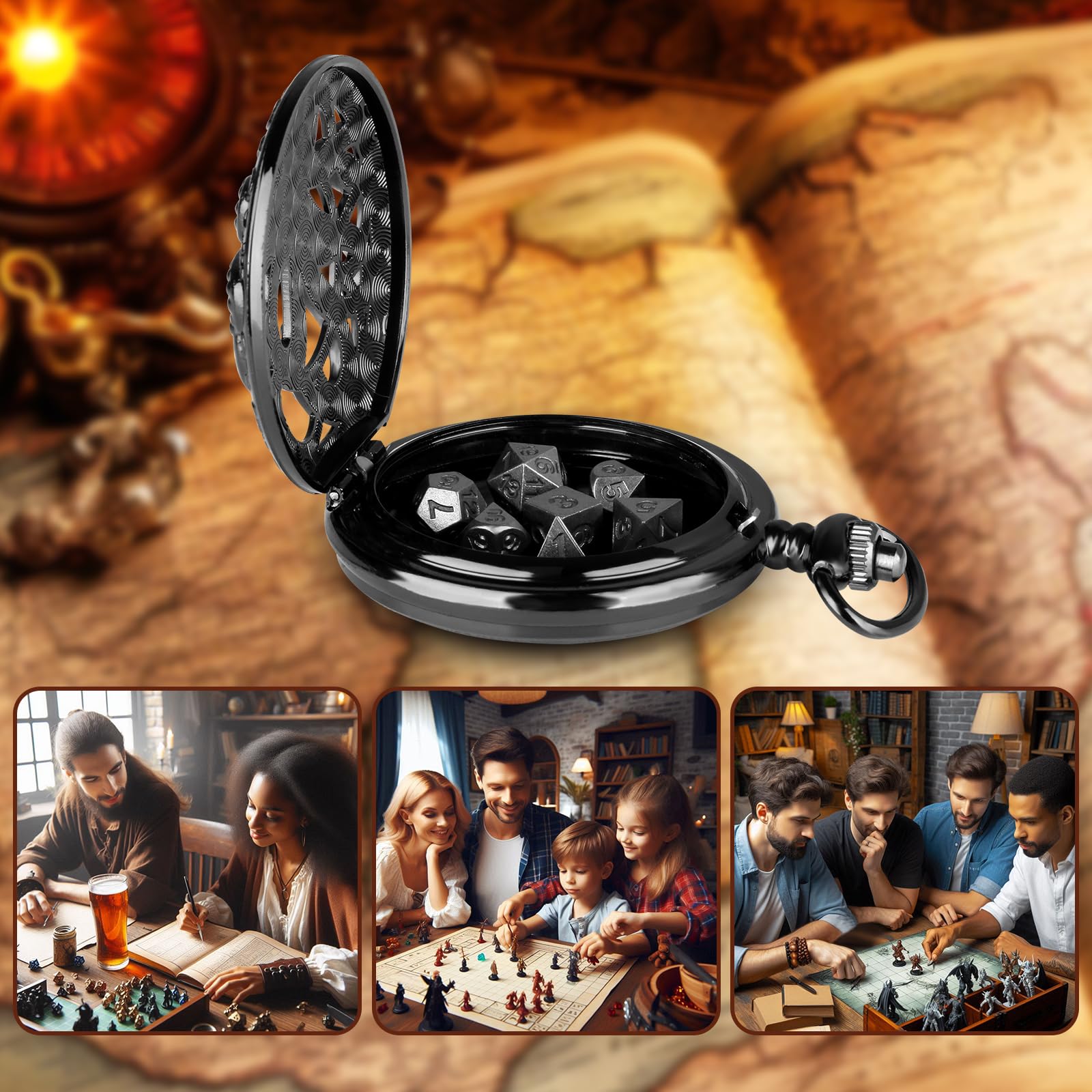Mini DND Dice Set Steampunk Hollow Octopus Pocket Watch Shell Case, 7 ...