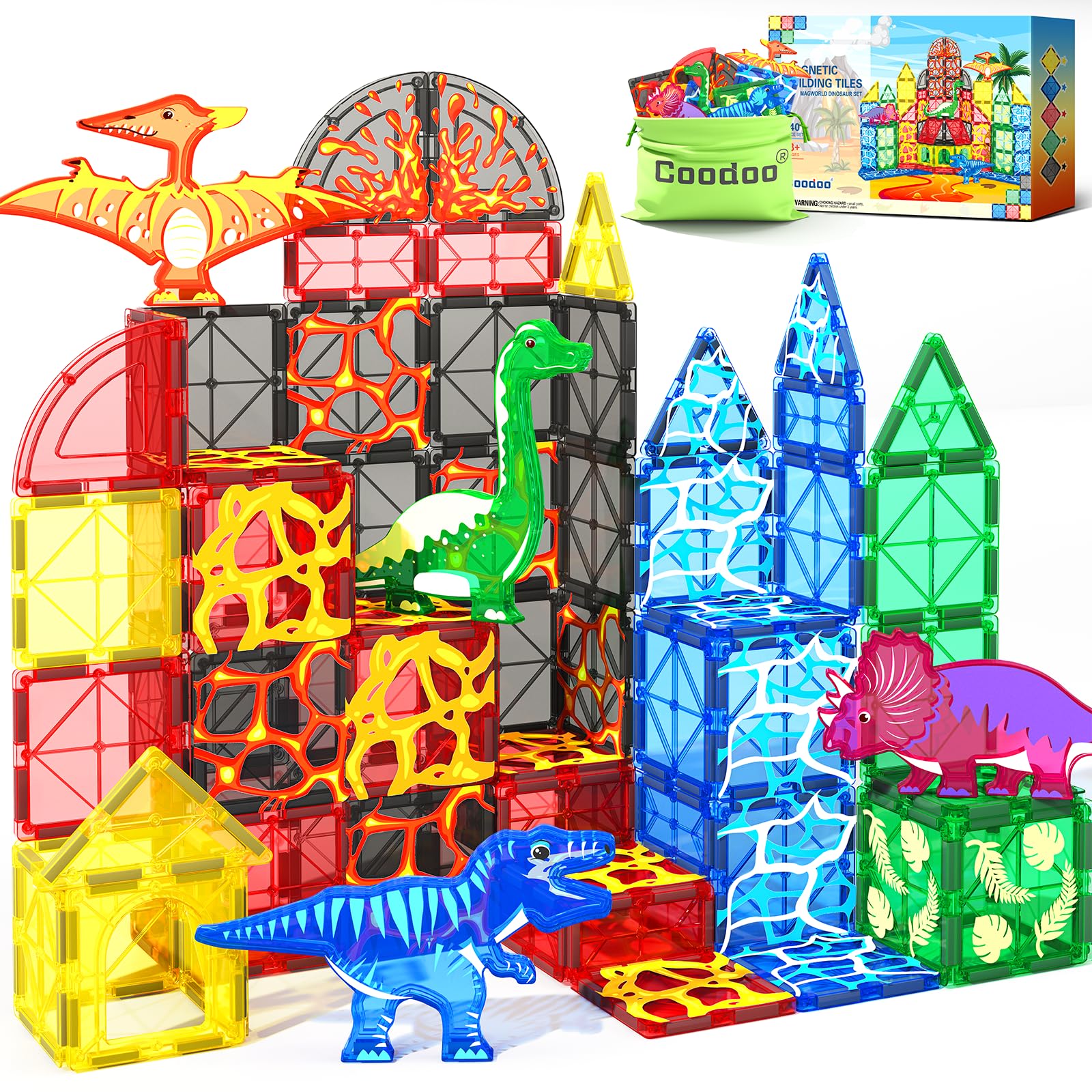 Snapklik.com : Dinosaur Toys Magnetic Tiles Lava Dinosaur World Starter ...