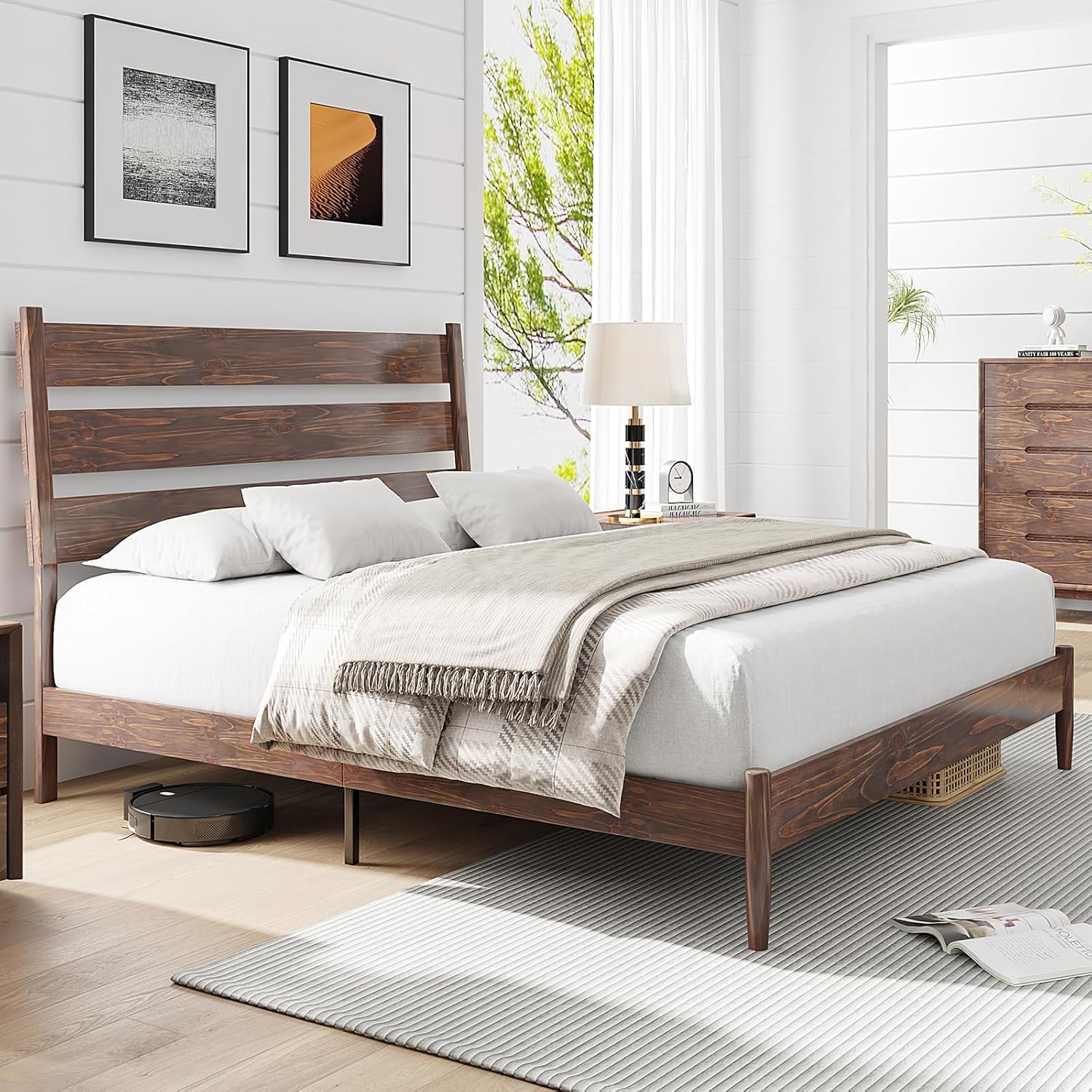 Amazon.com: LUXOAK King Size Solid Wood Platform Bed Frame with ...