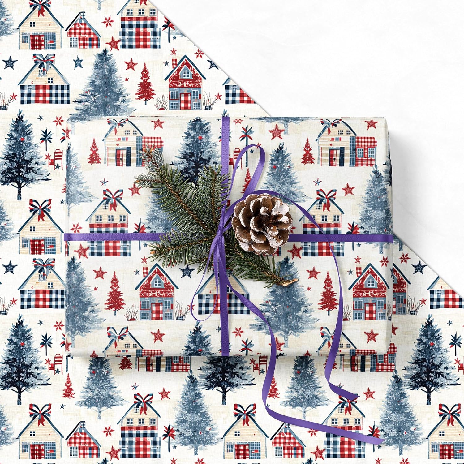 Amazon.com: GIOLNIAY Rustic Christmas Wrapping Paper for Kids Adults ...