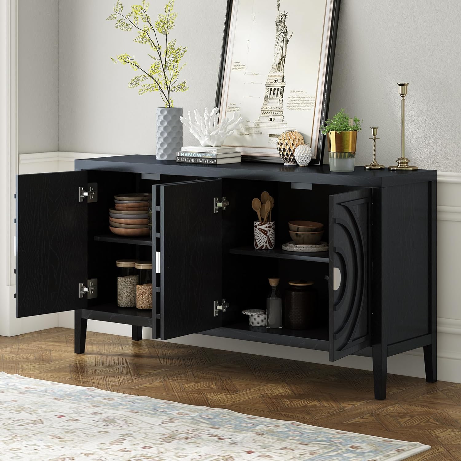 Amazon.com - Annlera Sideboard Black 6x16x32 in MDF 105.6 lb Wood ...