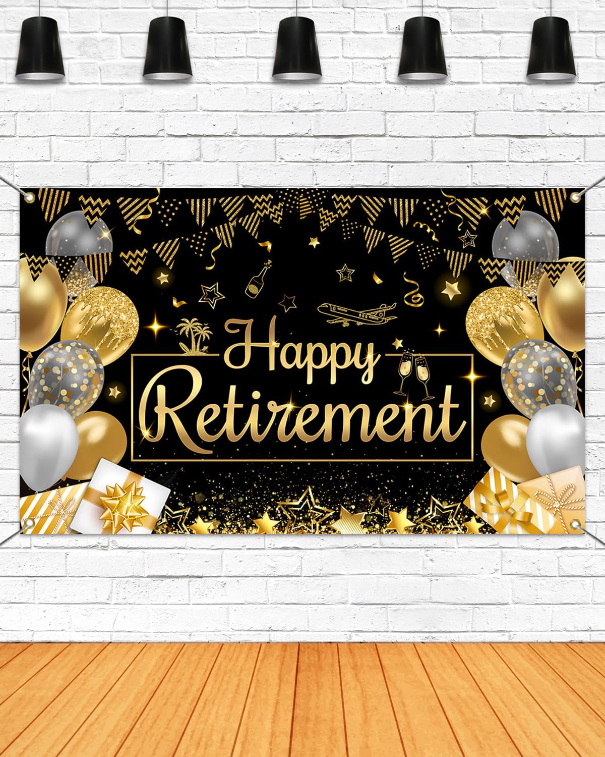 Amazon.com: Mocsicka Happy Retirement Backdrop Banner Extra Large Black ...