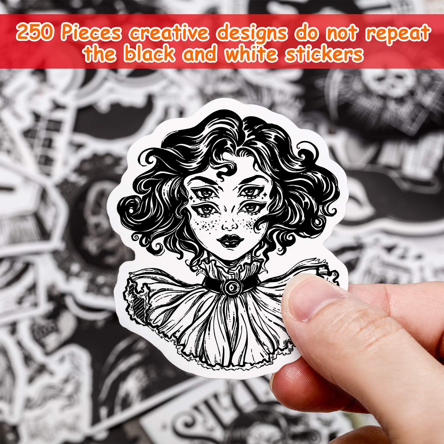 250 Pieces Gothic Stickers for Water Bottle, Black White Gothic ...