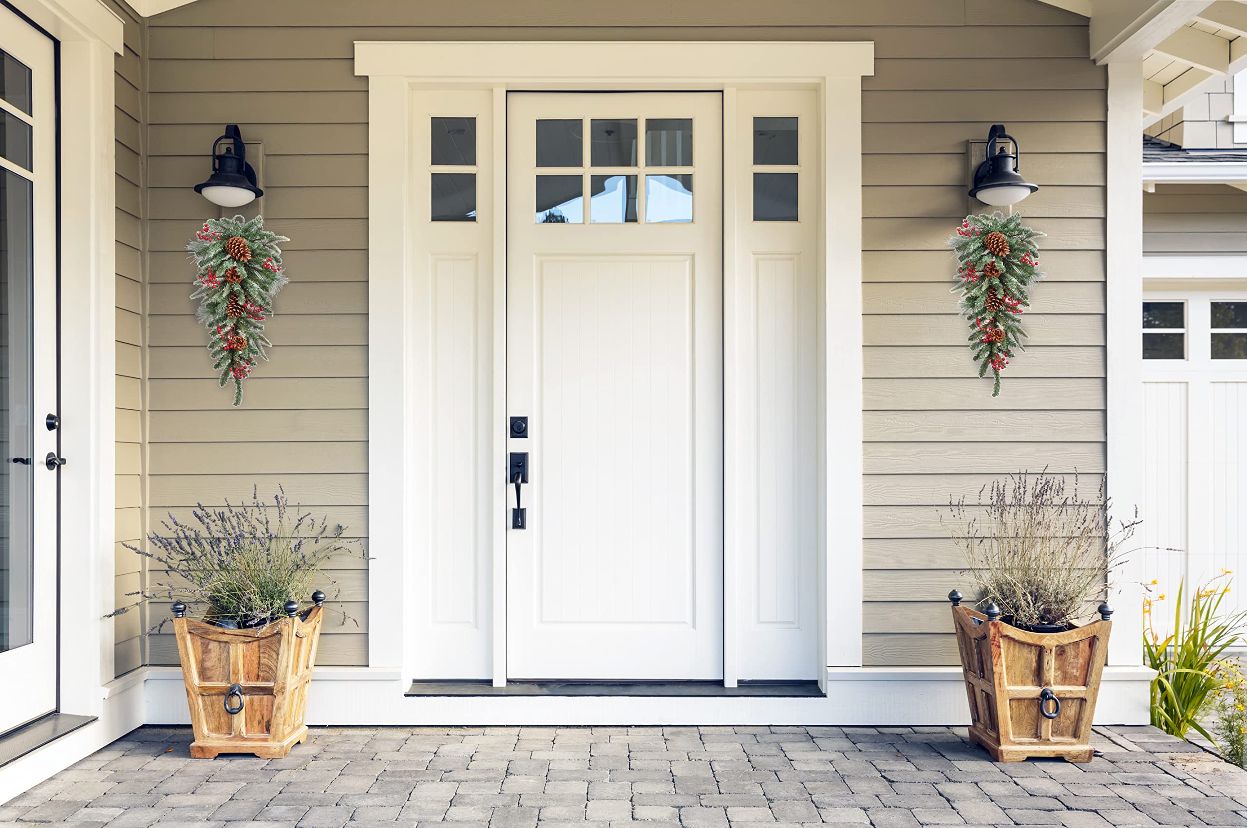 TenWaterloo 26 Inch Large Mixed Pine and Berry Door Swag with Red ...