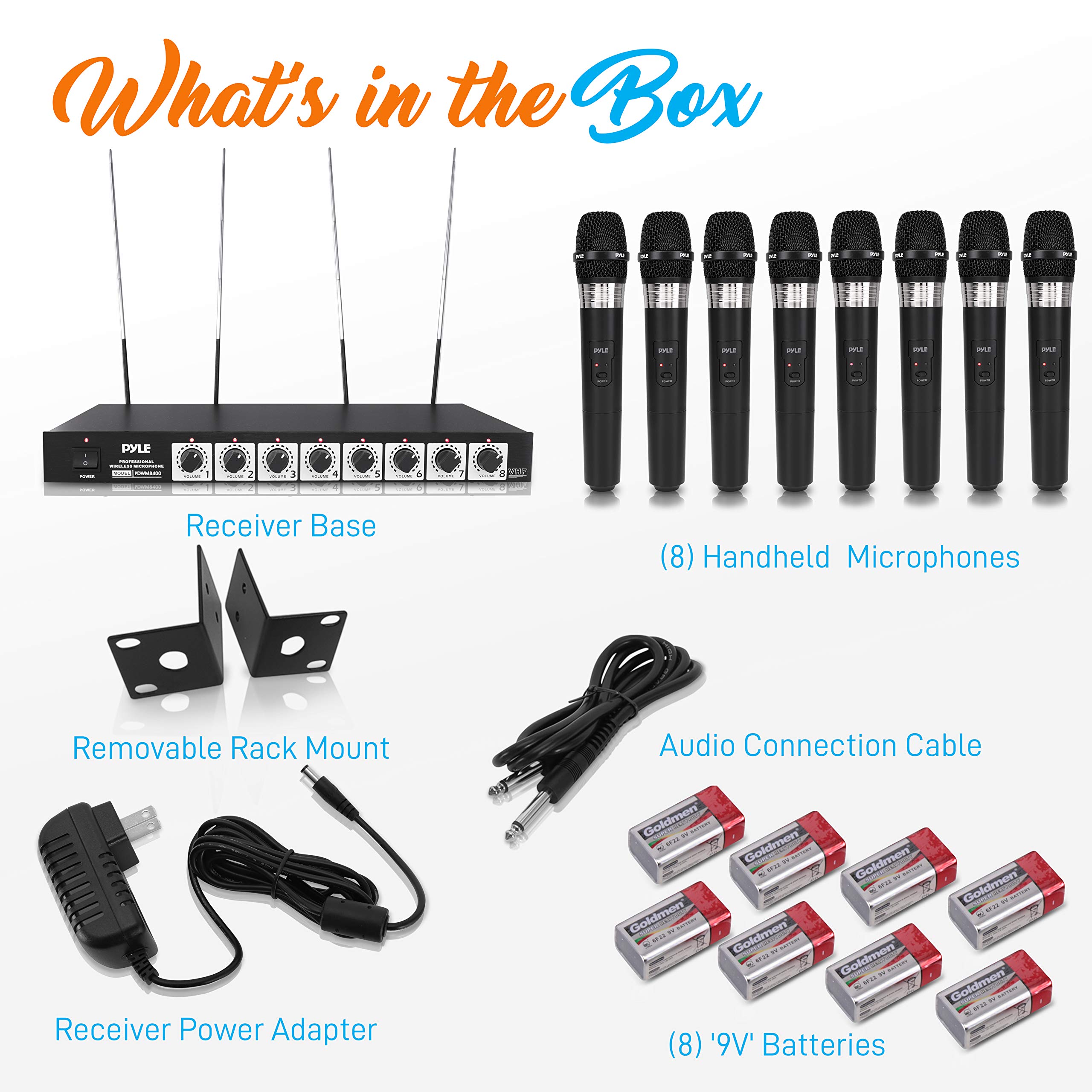 Pyle VHF Wireless System-Rack Mountable 8 Channel Cordless Set w/ 8 ...