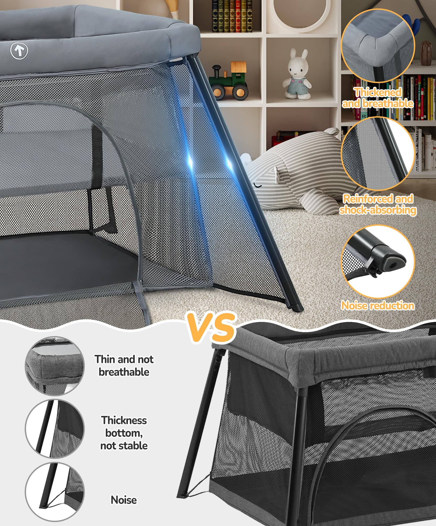 ELEMARA Baby Travel Crib Easy-Set Up,Portable Crib with Comfortable ...