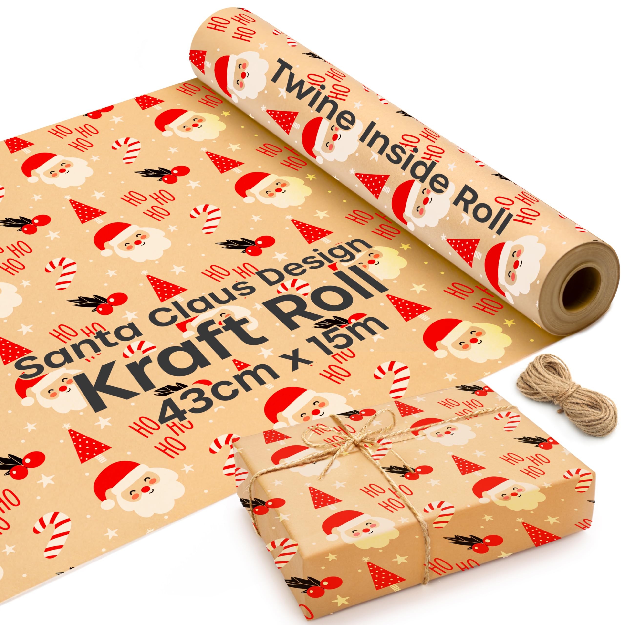 15M Kraft Wrapping Paper, Christmas Wrapping Paper Roll for Eco ...