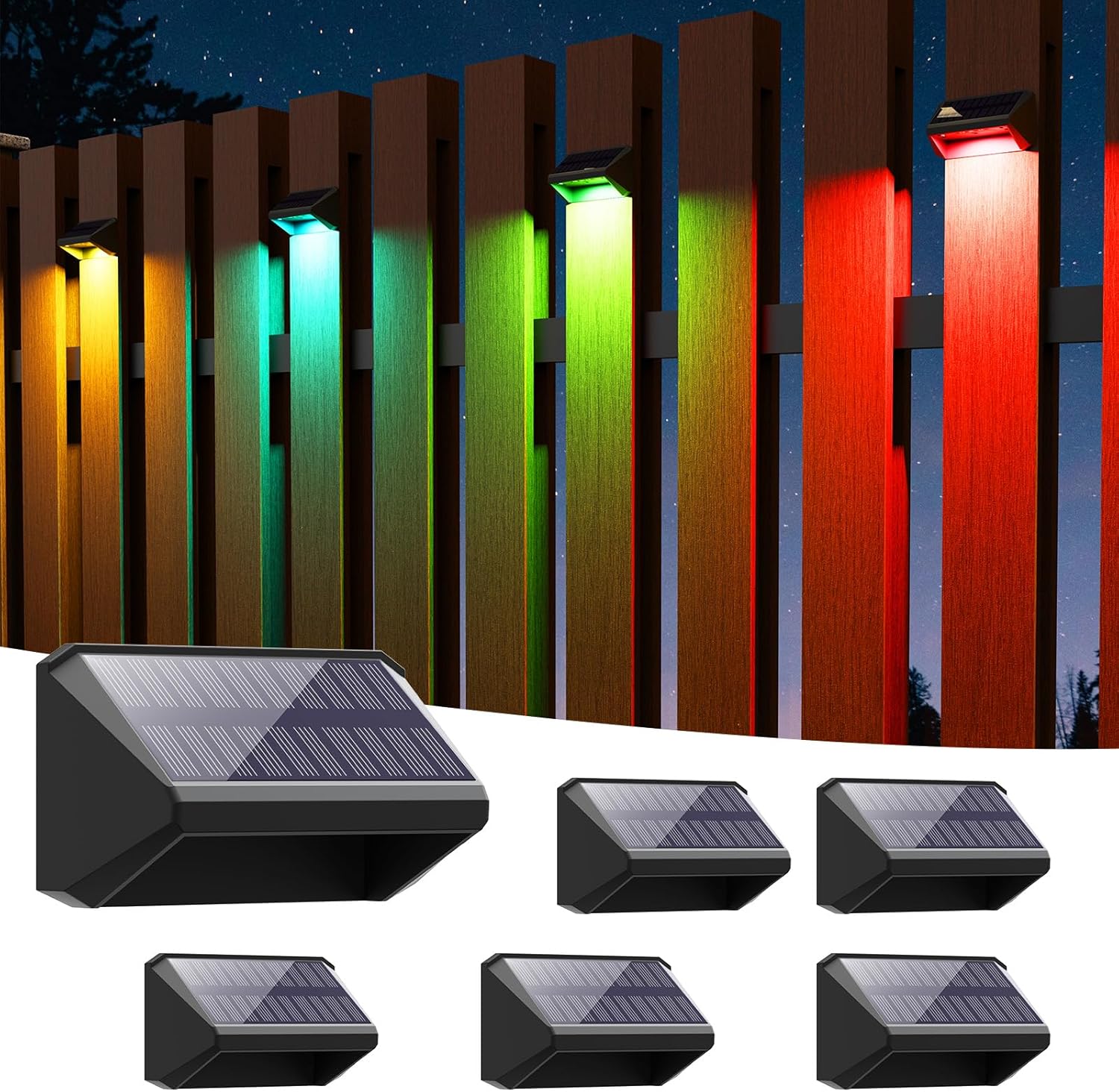 Royana RGBCW Solar Fence Lights Outdoor: Color Changing Deck Stairs ...
