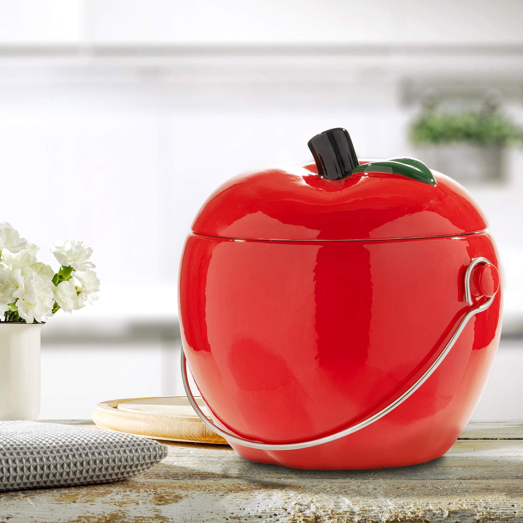 Red Apple Kitchen Compost Container Red Apple Ceramic Compost Caddy
