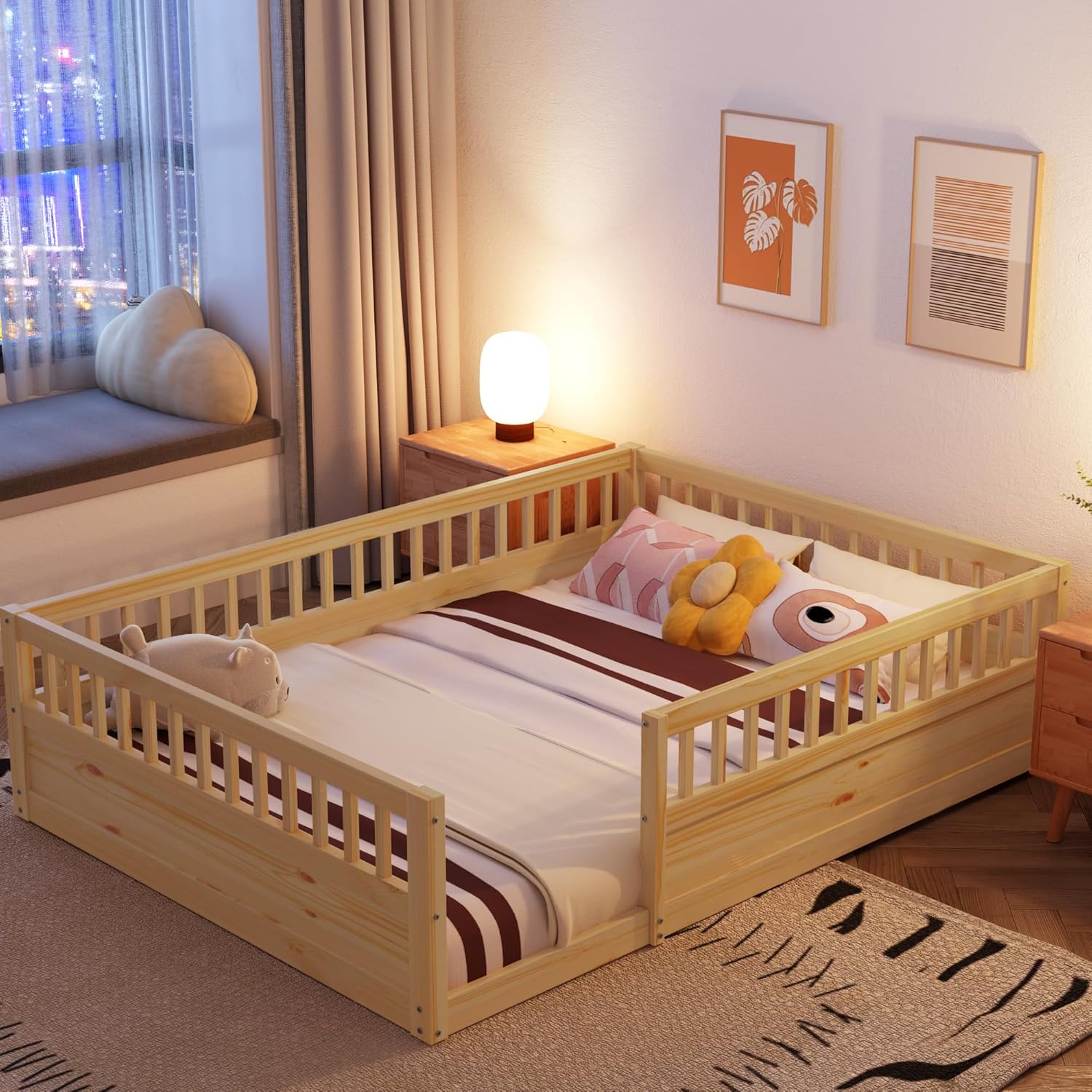 Amazon.com: A ALFRESCOOL Full Size Montessori Floor Bed with Heightened ...