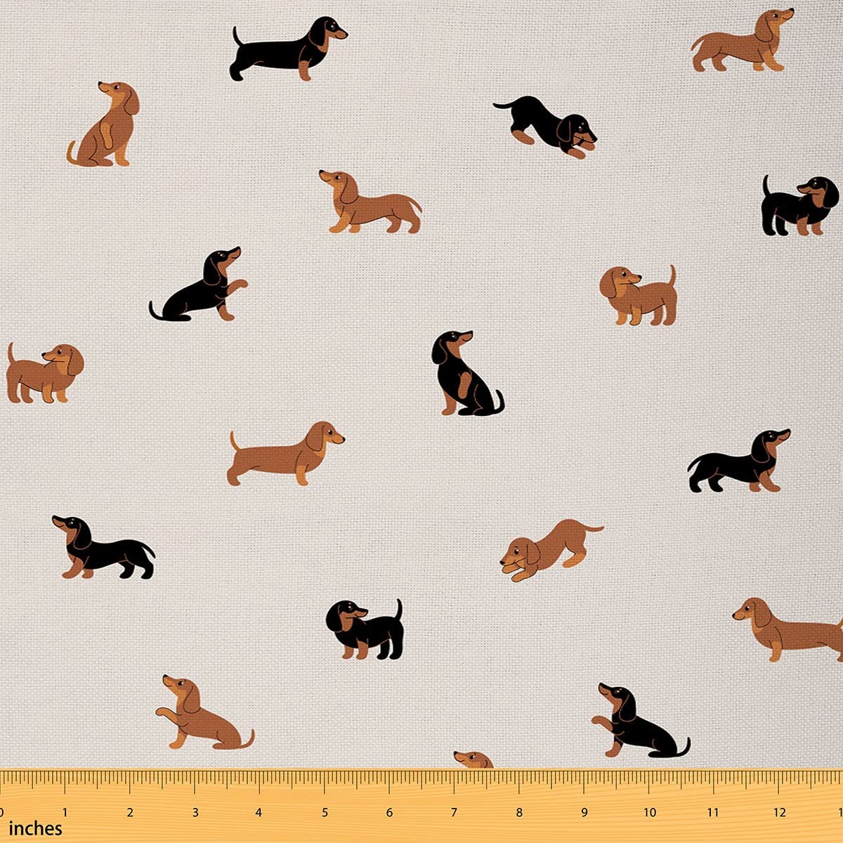 Amazon.com: Kawaii Dachshund Fabric by The Yard Lovely Cartoon Brown ...