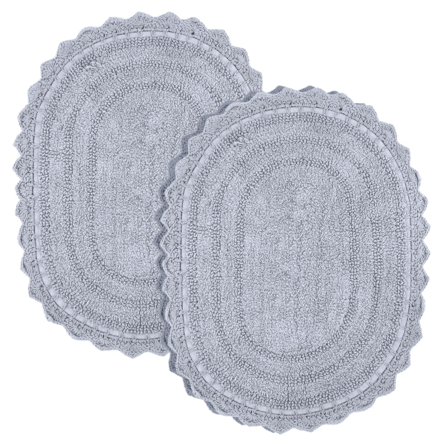 Light Grey Bathroom Rug with Crochet Pattern Oval 24x17 Inches Pack of ...