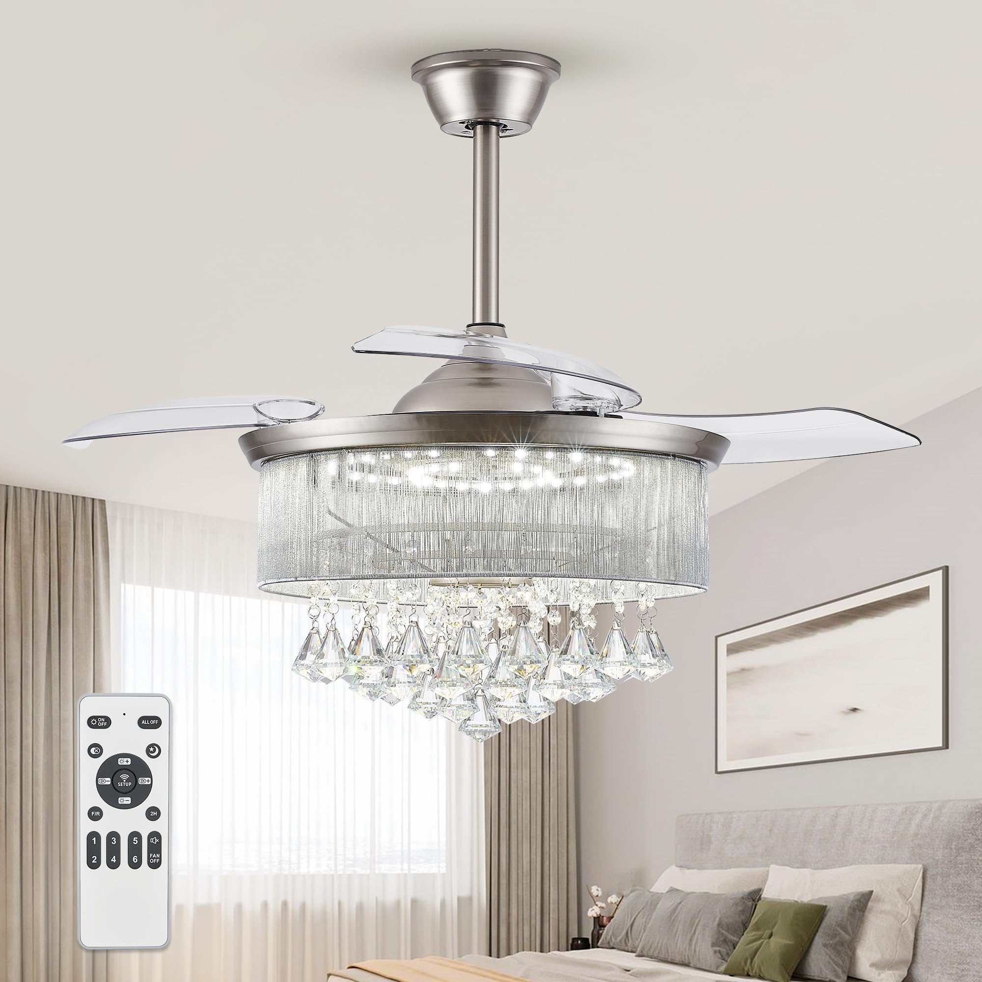 JRink Ceiling Fans with Lights and Remote, Fandelier Ceiling Fan with ...