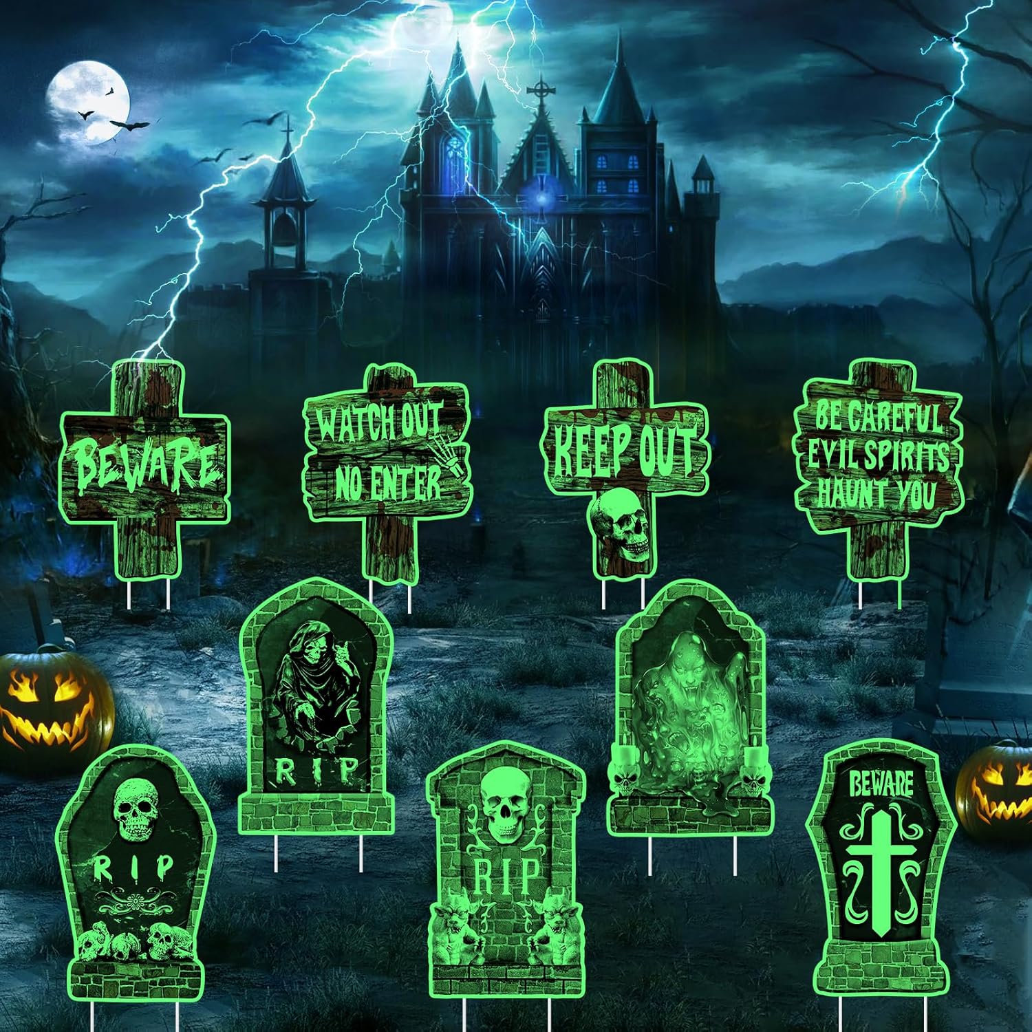 Amazon.com : 9PCS Halloween Tombstones Yard Sign with Stakes Glow in ...