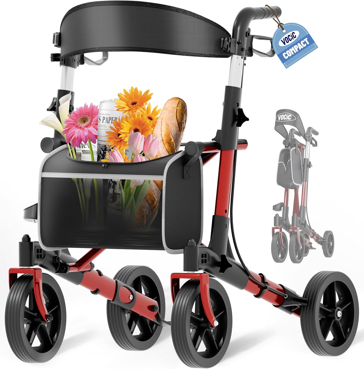 VOCIC Rollator Faltbar und Leicht mit Sitz, Rollatoren Schmal für ...
