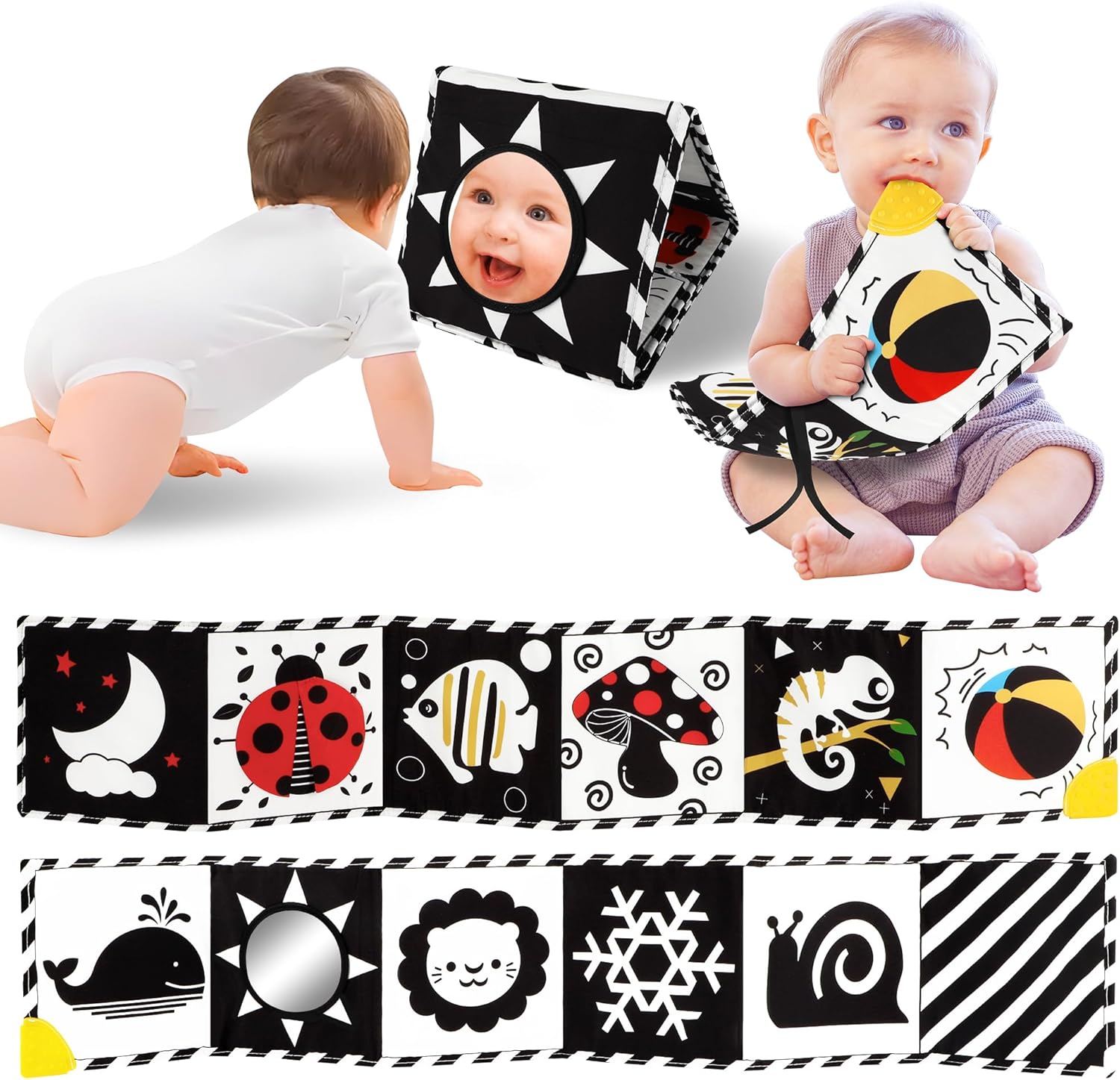 Amazon.com: Newborn Toys, High Contrast Baby Books with Teether, Black ...