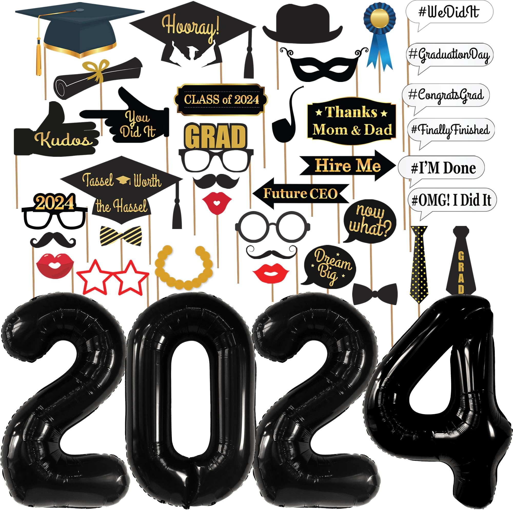 Amazon.com: KatchOn, Black and Gold Graduation Photo Booth Props - Pack ...