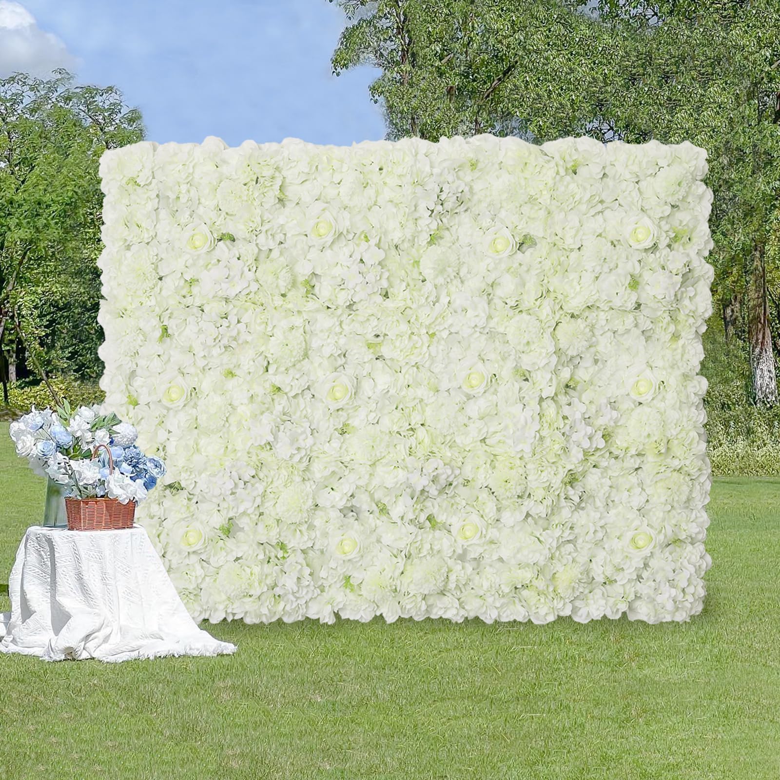 12 Pack White Flower Wall Backdrop Artificial Floral Backdrop Panels 15 ...