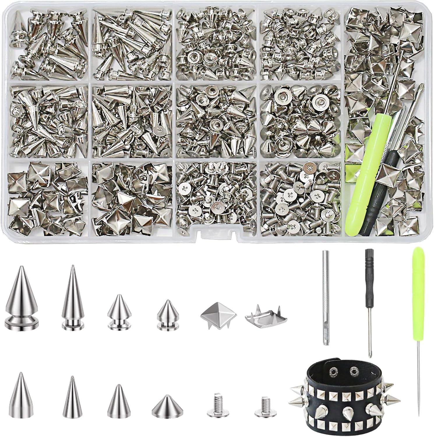 Amazon.com: XKCWXY 600 Sets Punk Studs and Spikes Kit，8 Size Cone ...