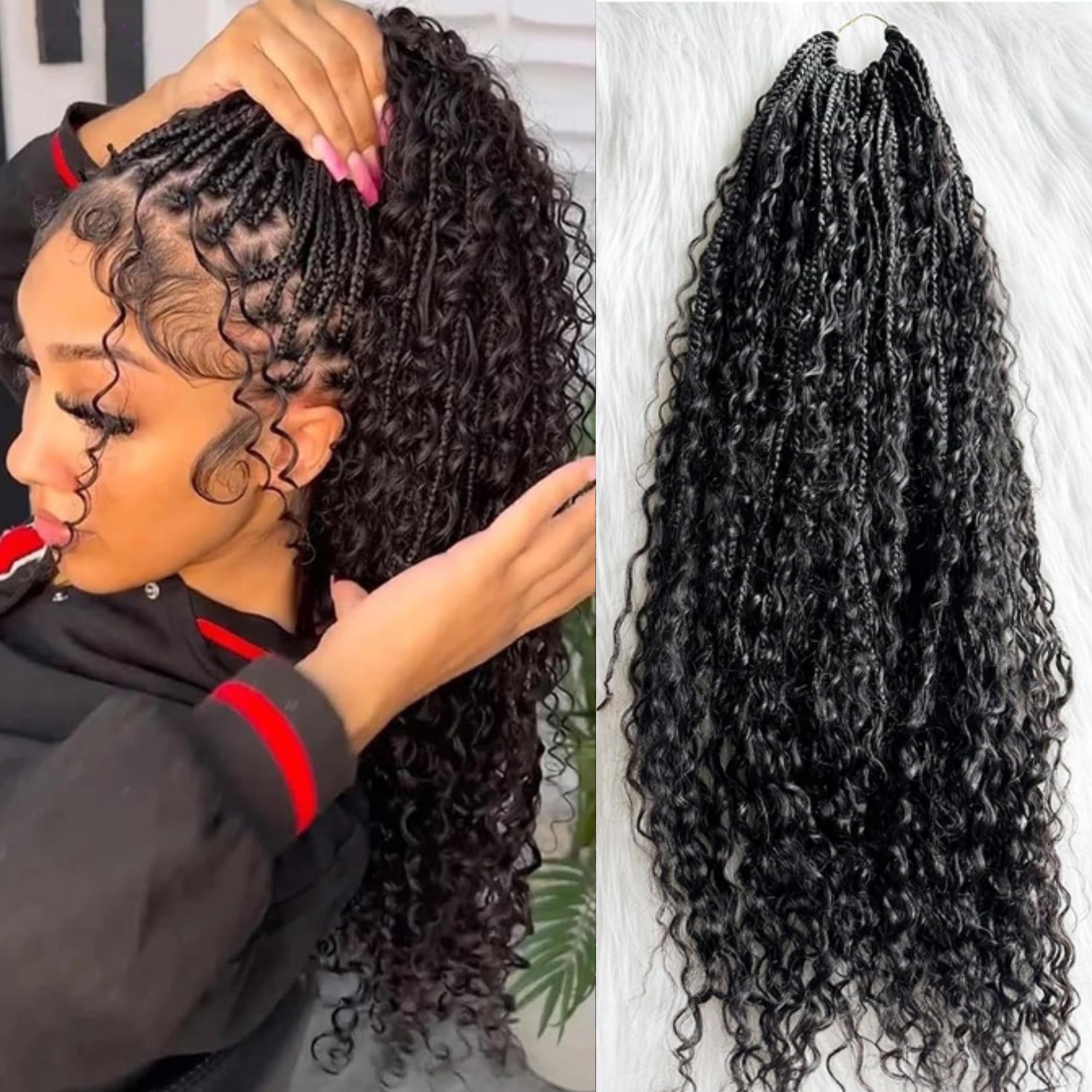 Amazon.com : Crochet Boho Box Braids with Human Hair Curls: Pre-looped ...