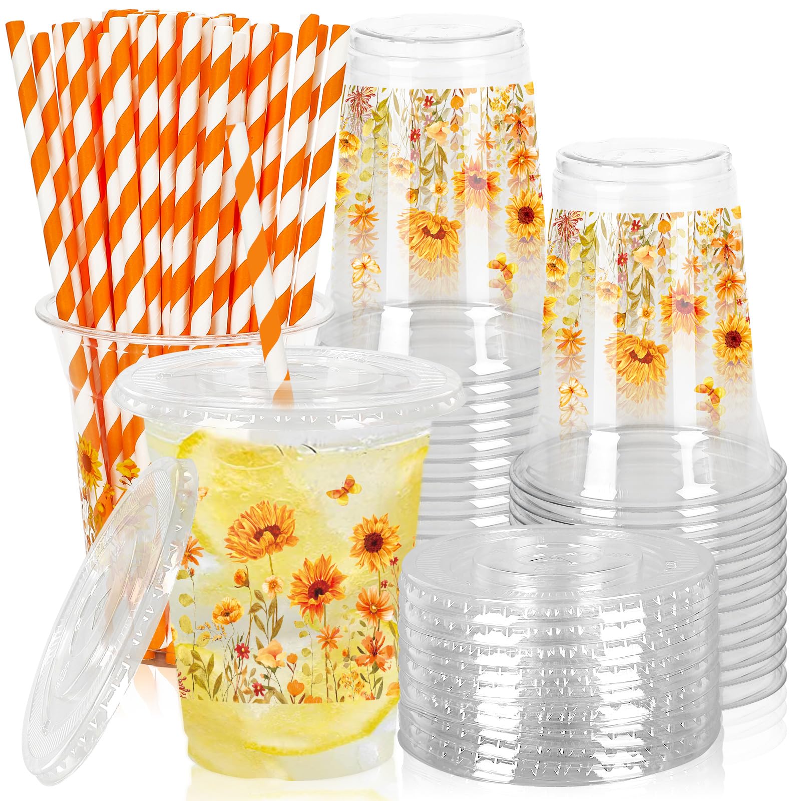 Amazon.com: JarThenaAMCS 50 Pcs Fall Sunflower Plastic Cups with Lids ...