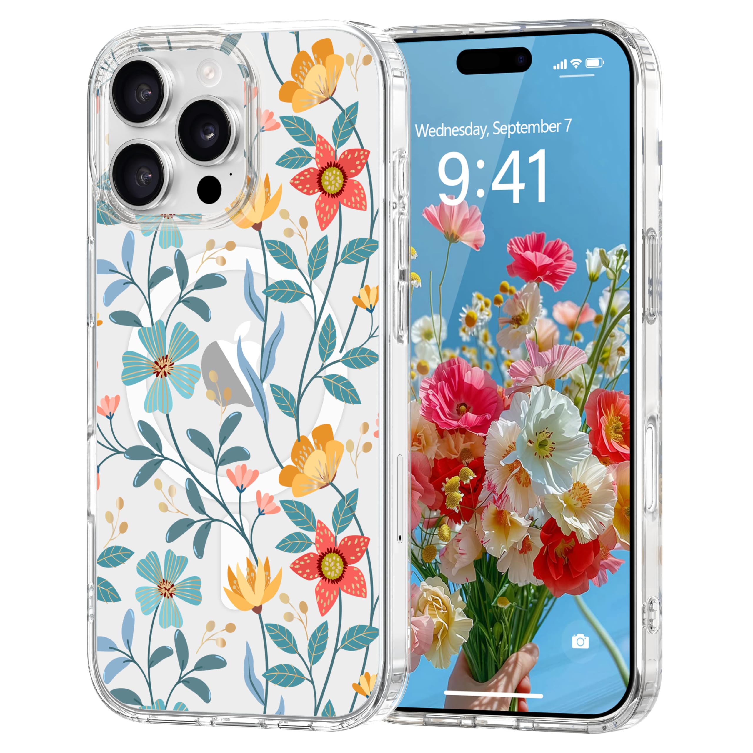 Amazon.com: Pepmune Magnetic for iPhone 16 Pro Case Floral, Cute Luxury ...