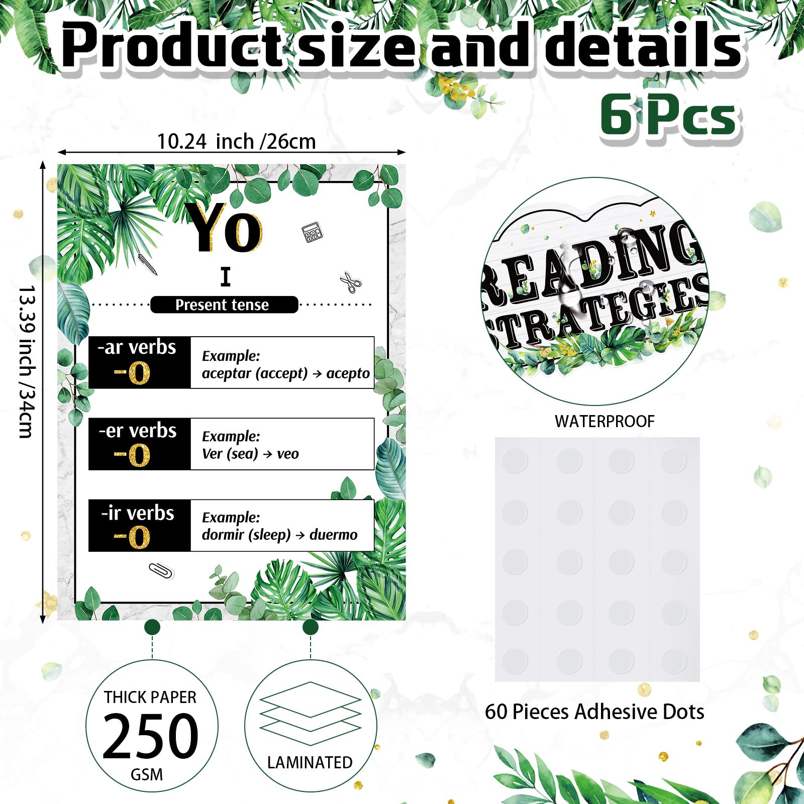 Snapklik.com : 6 Pcs Spanish Verb Conjugation Posters Eucalyptus ...