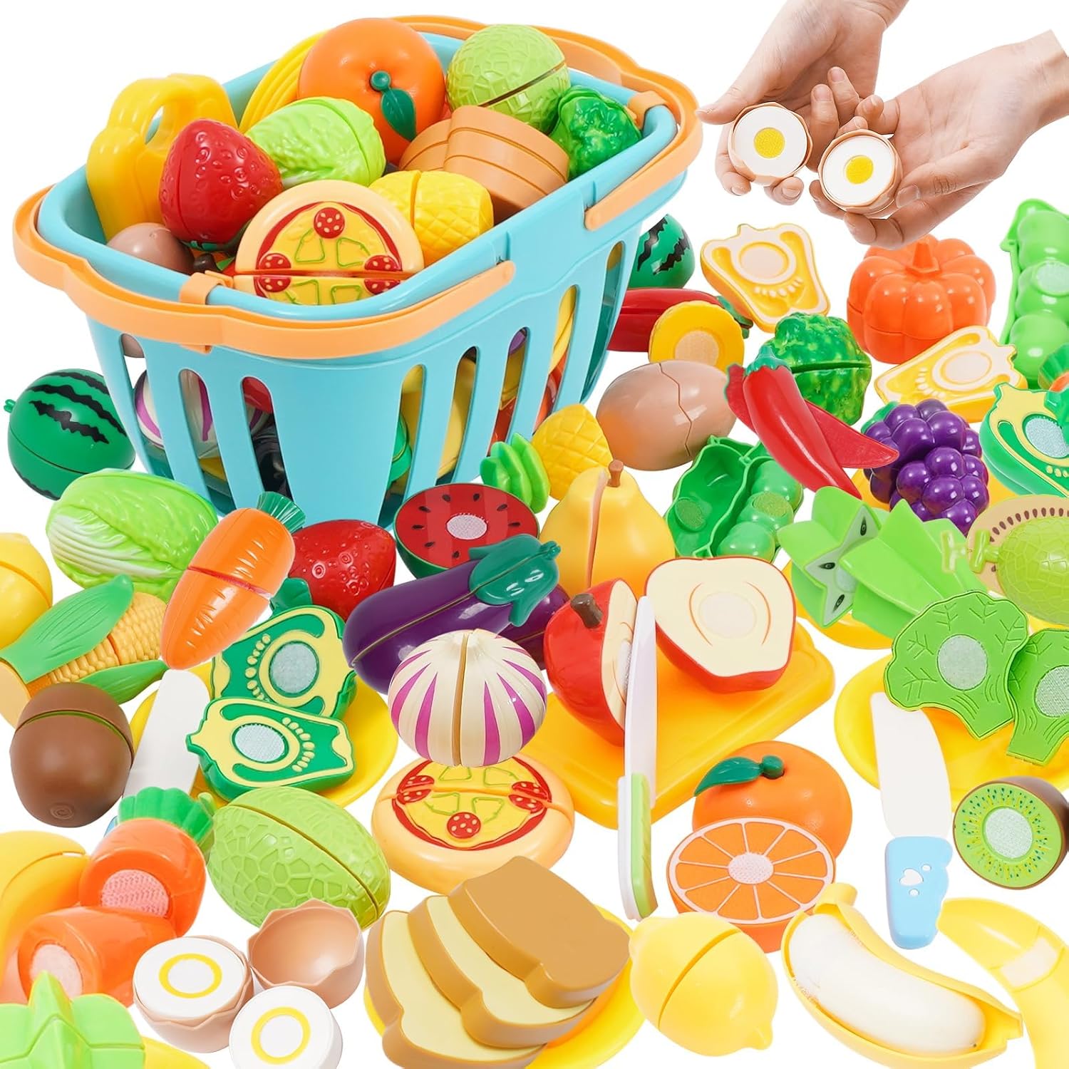 Cutting Play Food Toy 75pcs Plastic Play Food for Kids Kitchen Toys Set ...