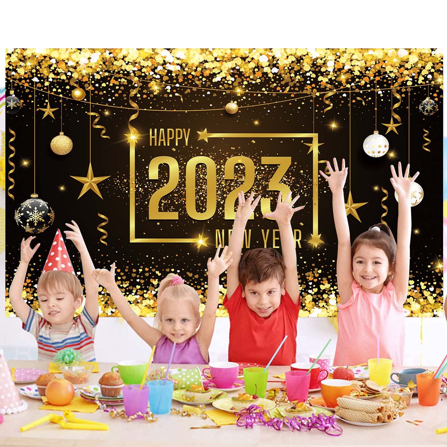 Snapklik.com : 71x43 Inch New Year 2023 Backdrop Black And Gold Photo ...