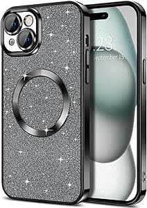 Amazon.com: Hython for iPhone 15 Plus Case Glitter, Clear Magnetic Phone Cases with Camera Lens ...