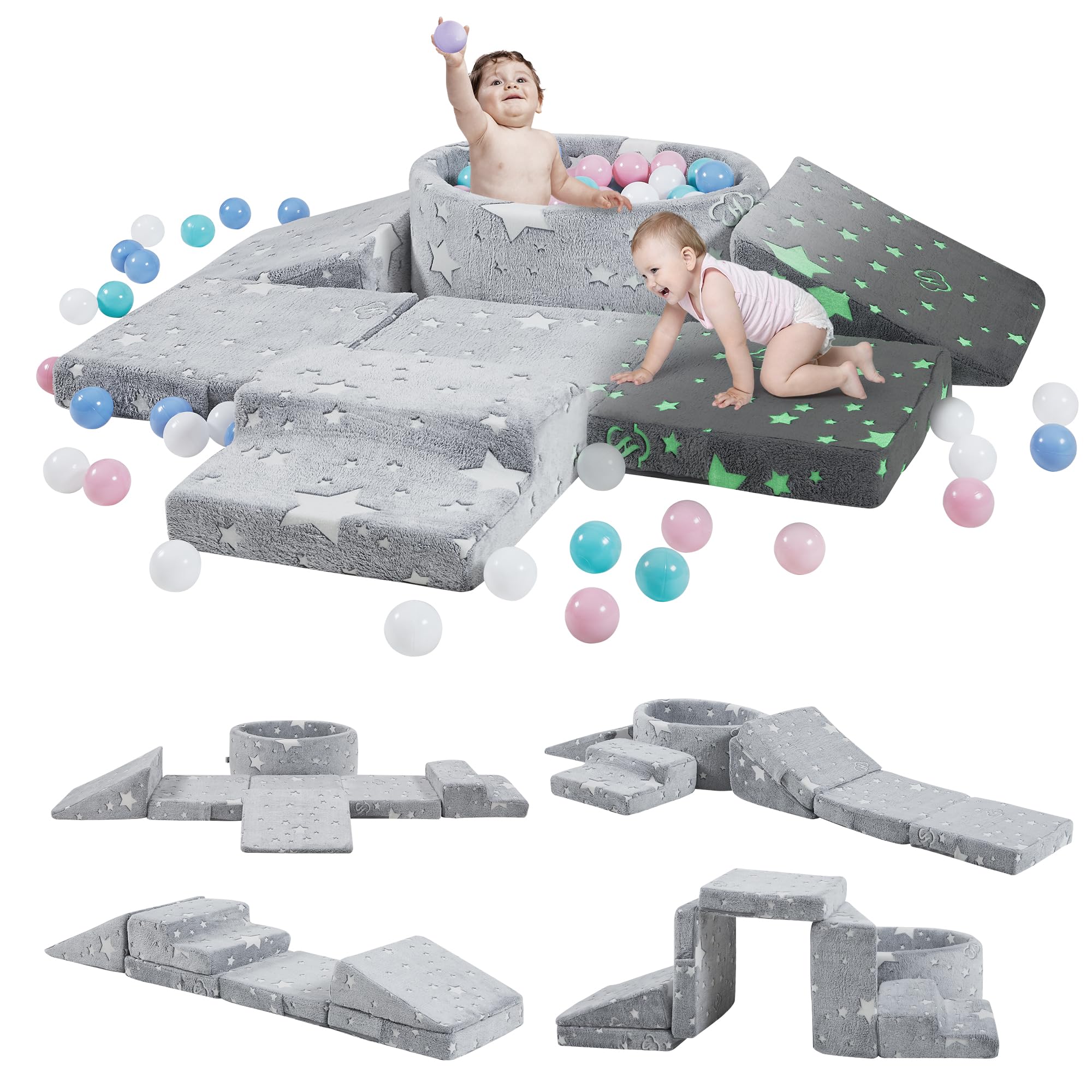 Amazon.com: Elftopia Foam Climbing Blocks with Ball Pit & Stairs for ...