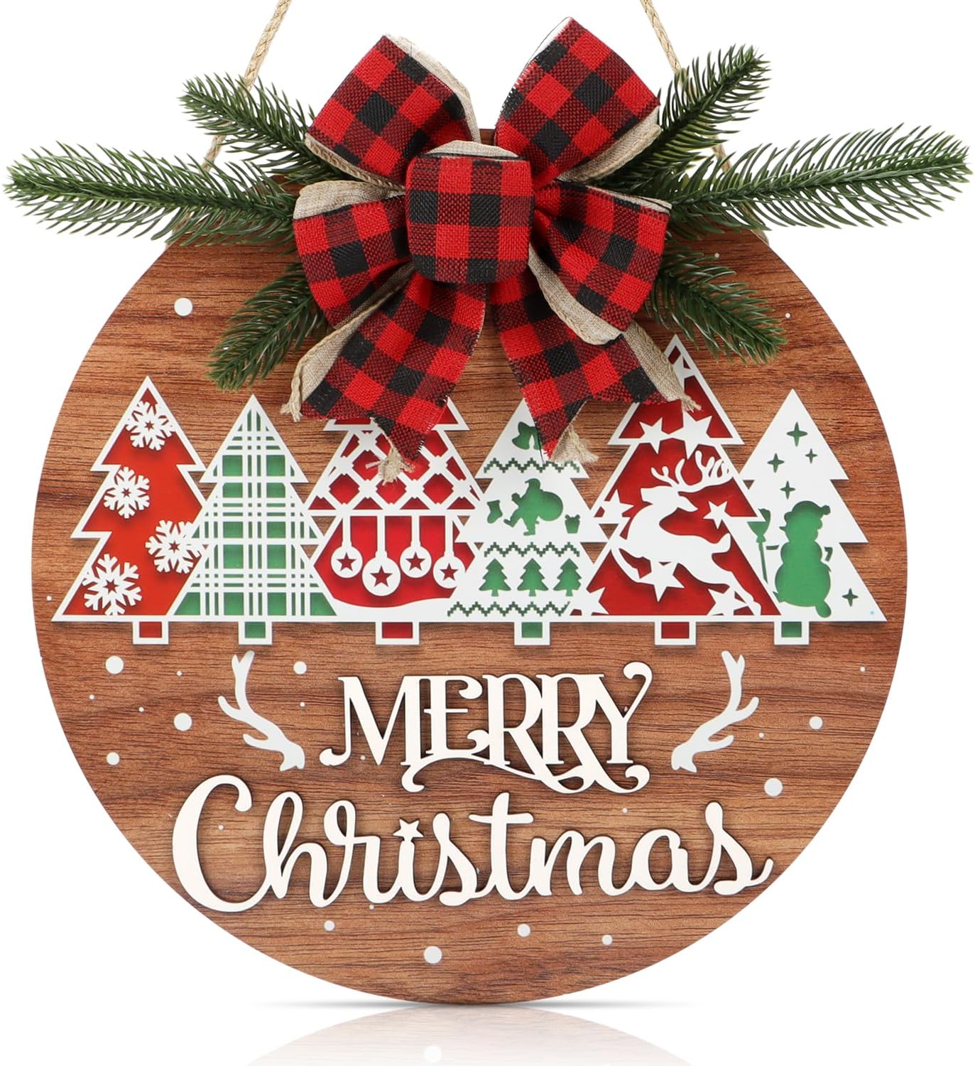 Amazon.com : OLMIXA Merry Christmas Wreath Wooden Sign (12x12 inch ...