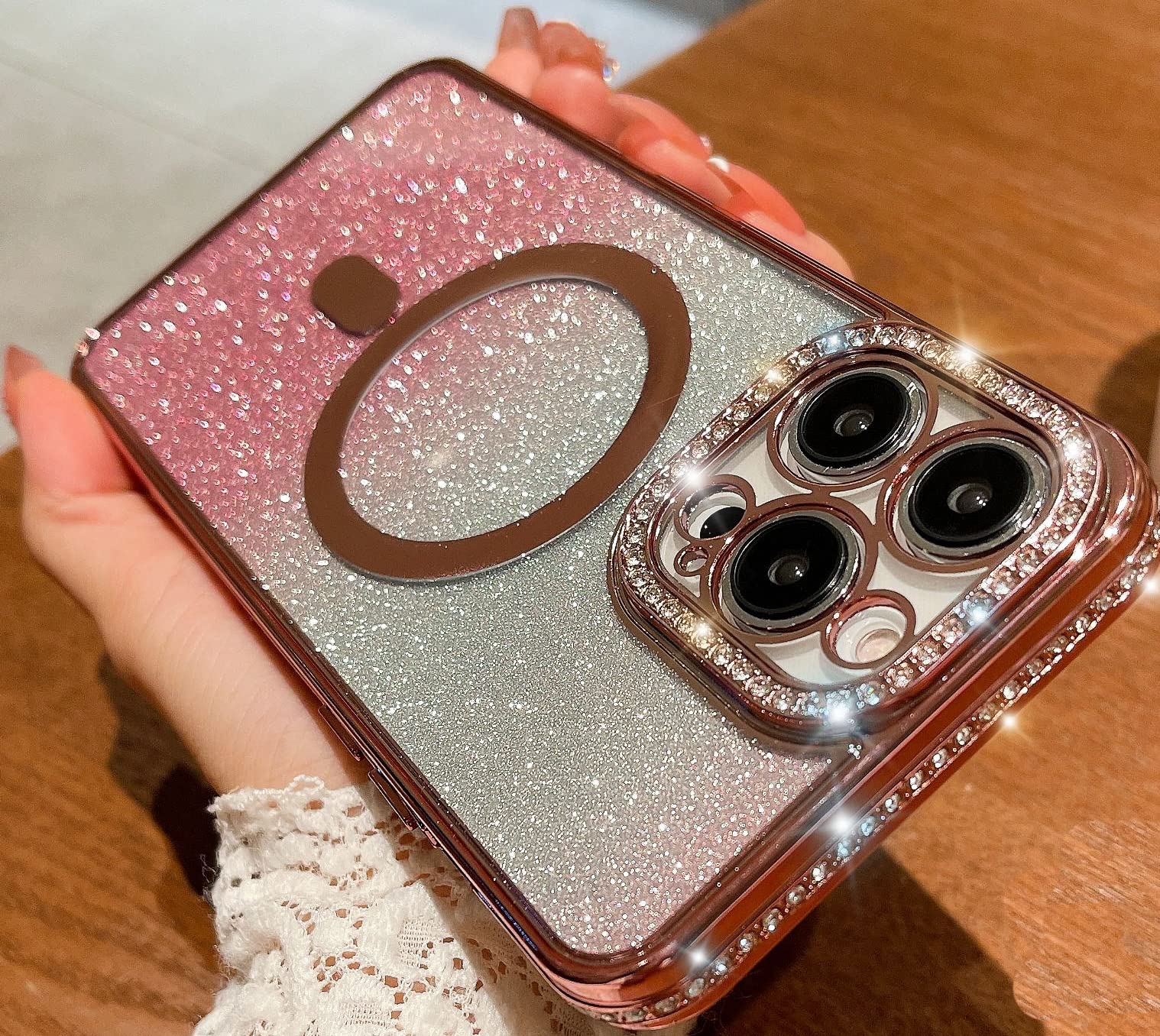 wahhle for iPhone 16 Magnetic Glitter Case, Luxury Plating Cute Bling ...