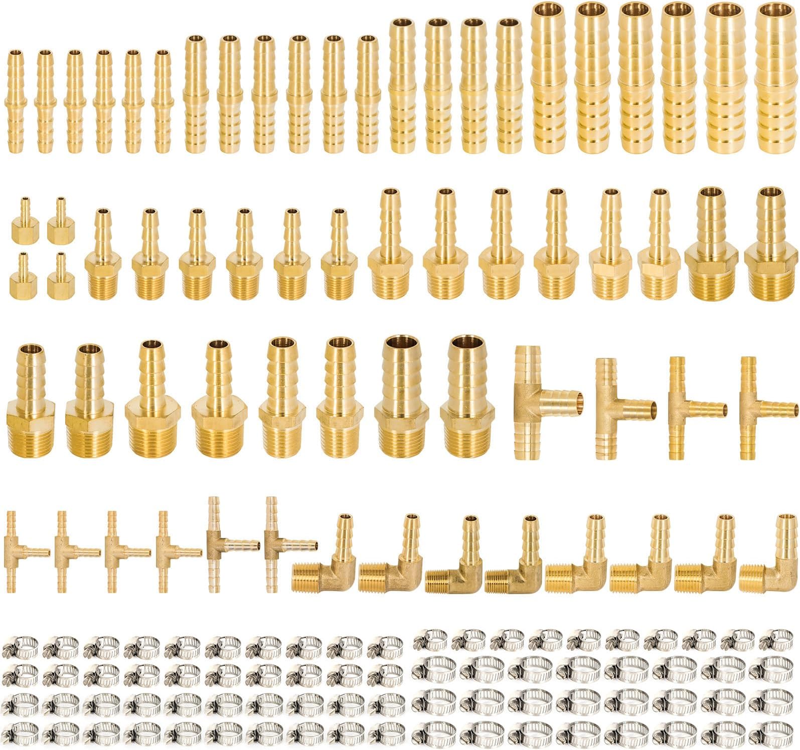 136Pcs Brass Hose Barb Fittings Assortment Kit Barb Splice/Female ...