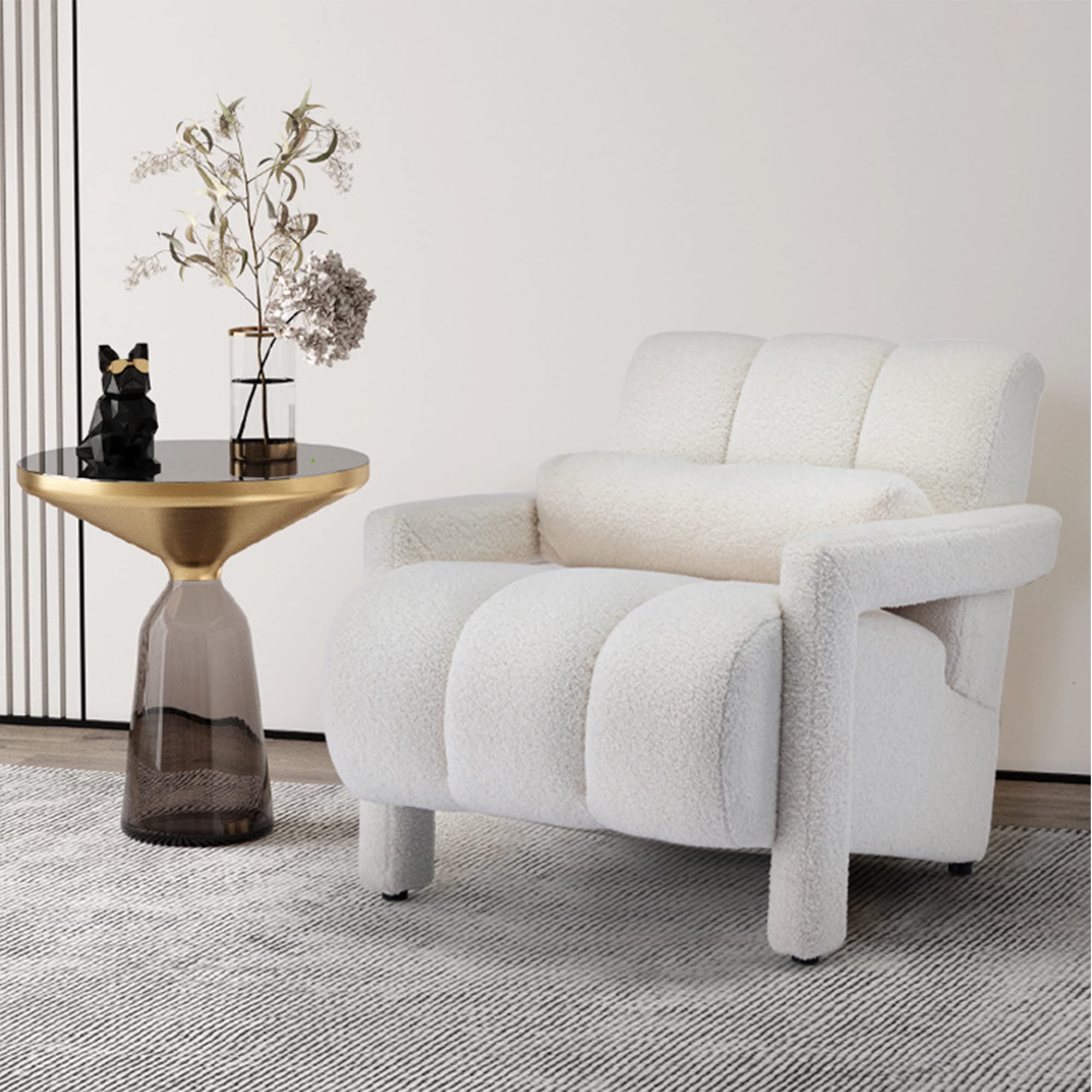 LOULENS Lamb Wool Accent Chairs, Modern Upholstered Single Lounge ...