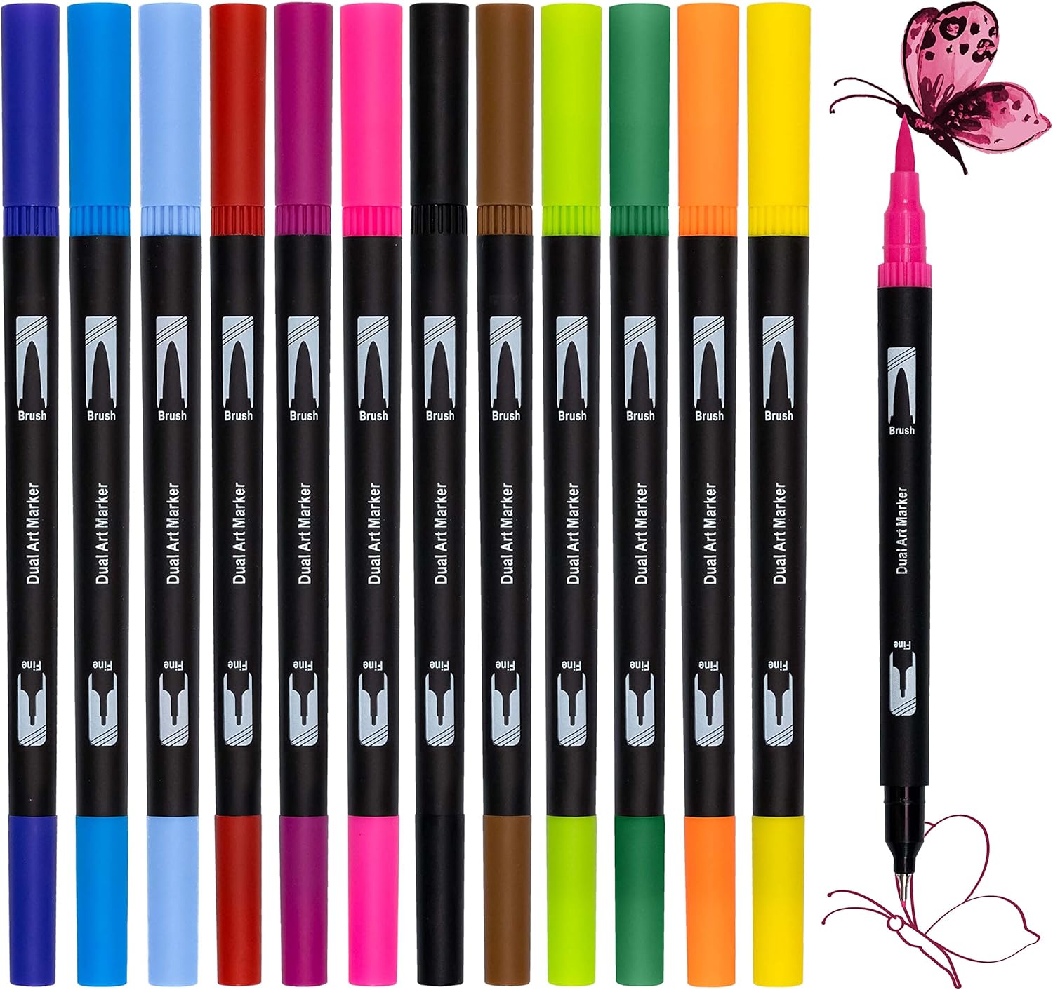 Colouring Pens for Adults Pack of 12 - Dual Tip Brush Pens for ...