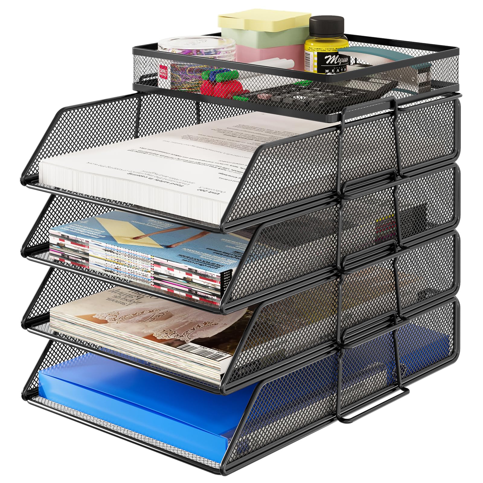 TQVAI 4-Tier Letter Tray Desk Tidy Organiser Paper Trays for Desk ...