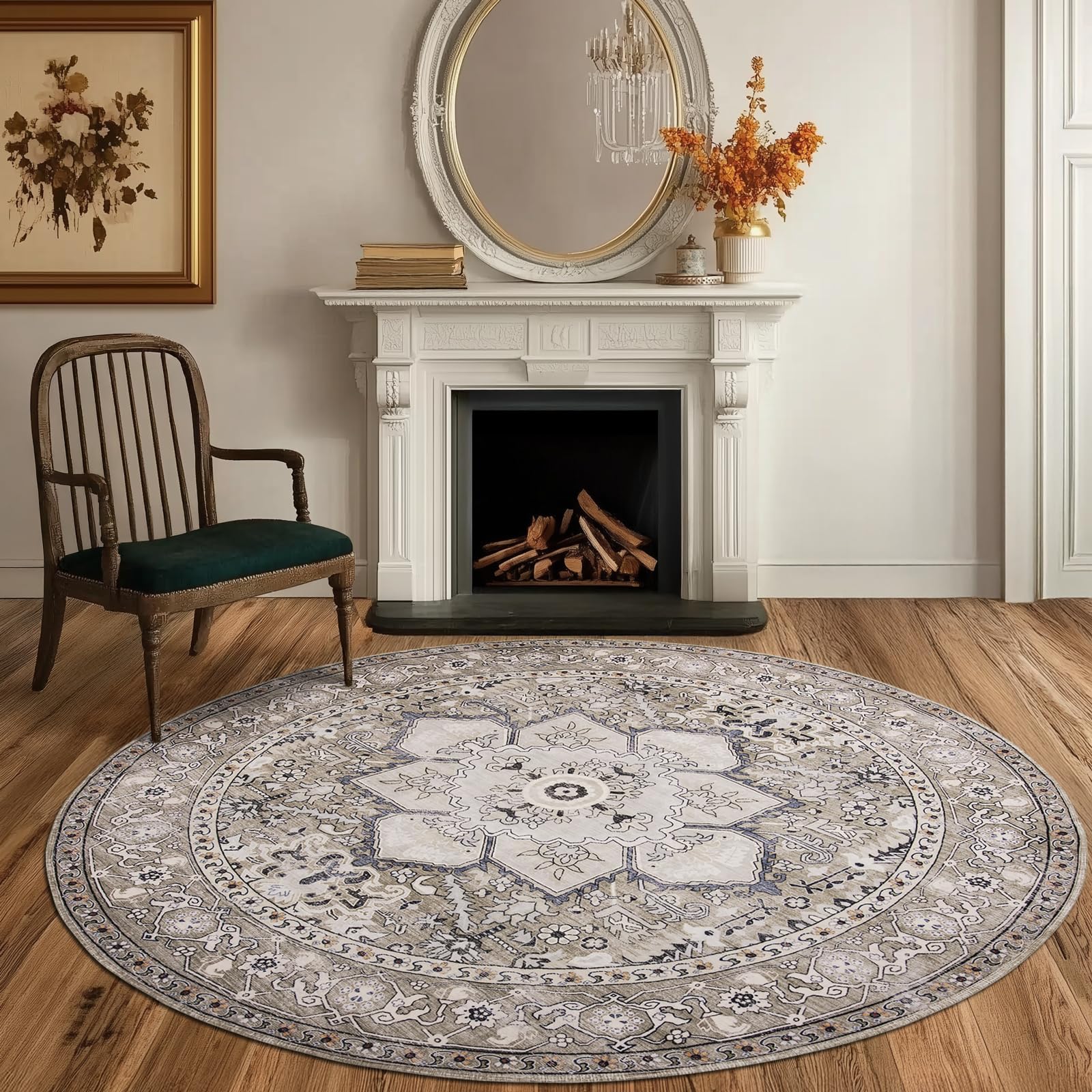 Amazon.com: PURRUGS Vintage Farmhouse Boho Area Rug 6x6 ft, Non-Slip ...