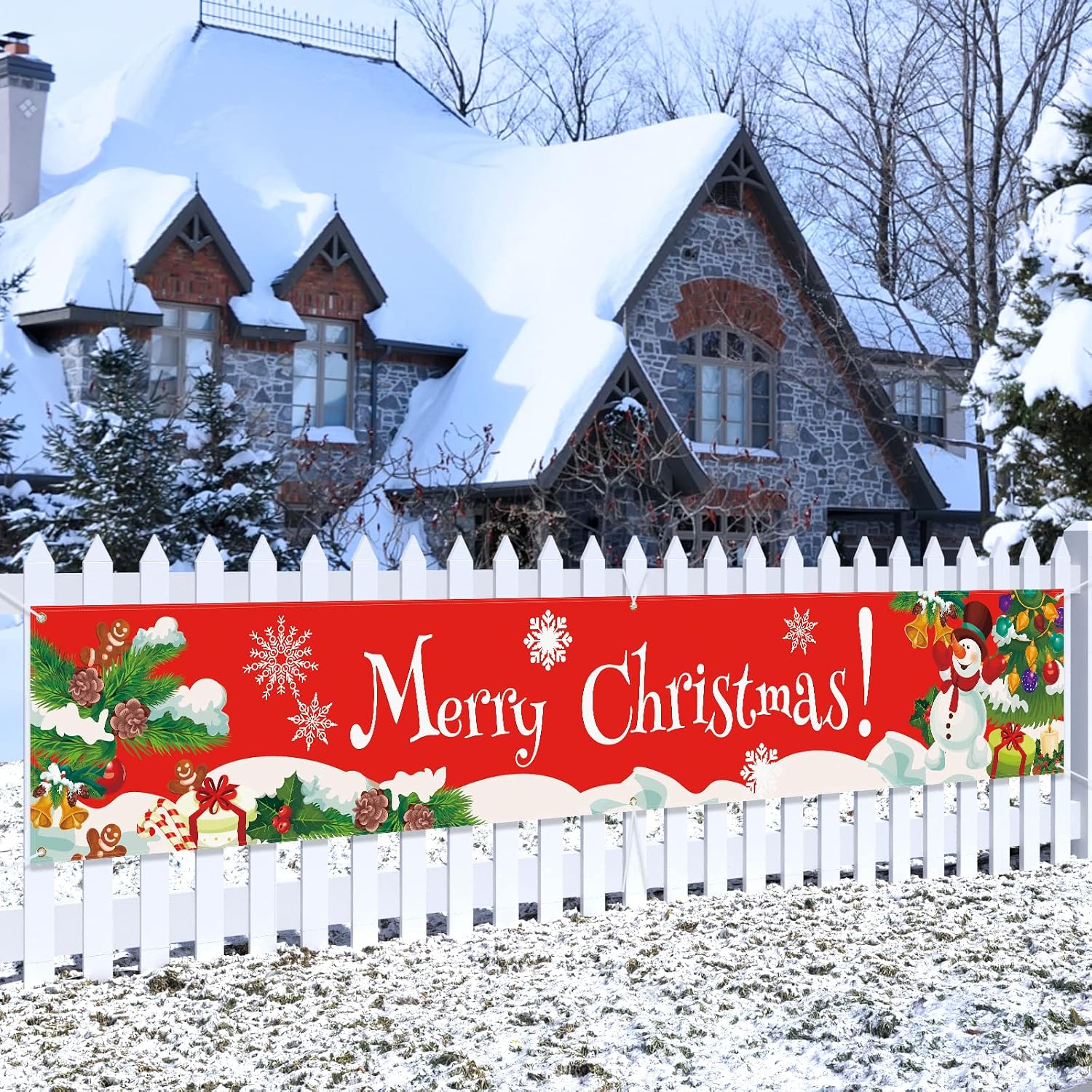 Amazon.com: Probsin Large Christmas Banner 120" x 20" Xmas Outdoor ...