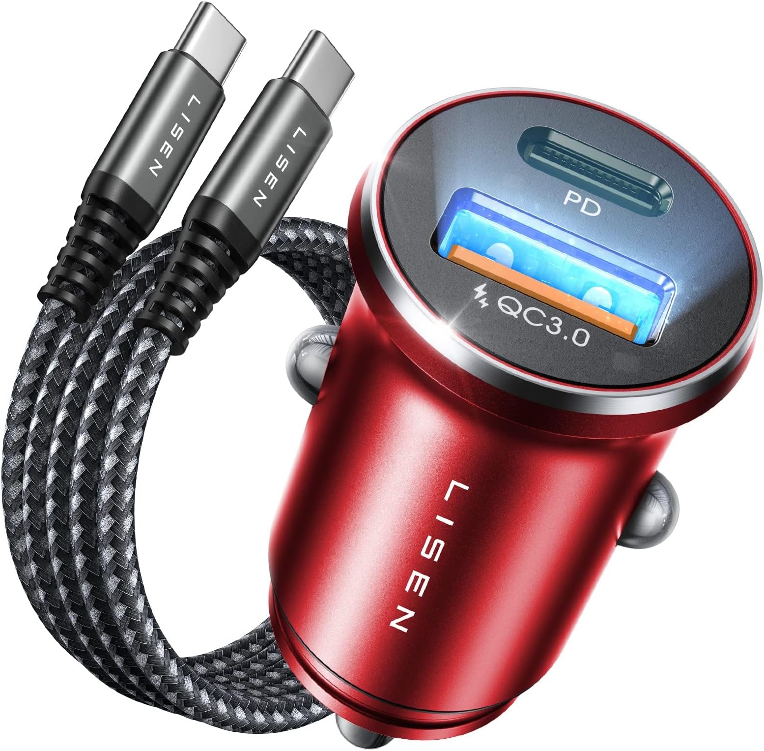 Amazon.com: LISEN 90W USB C Car Charger, 2-Port PD 45W & QC 3.0 USB C ...