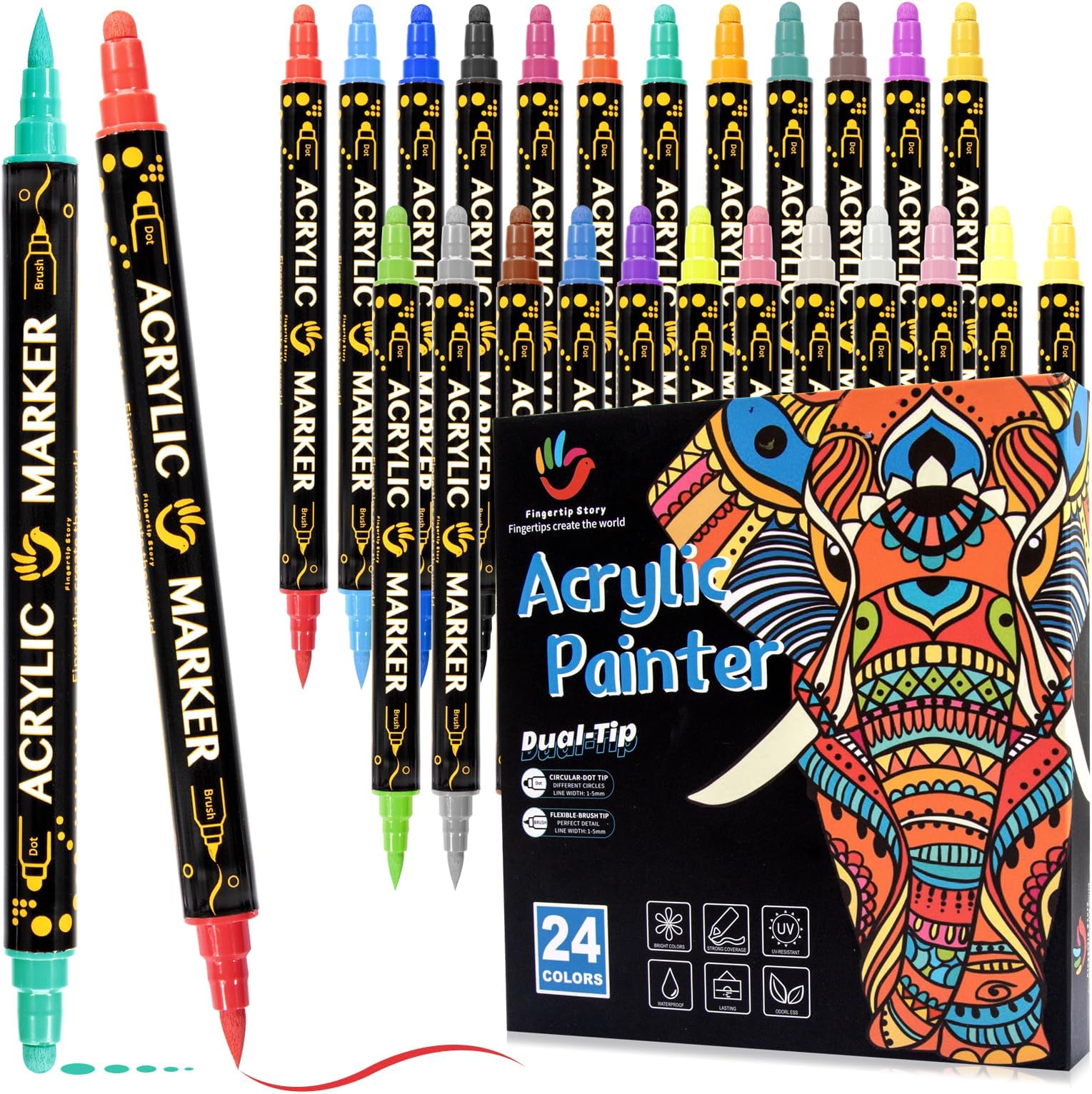 Amazon.com: FINGERTIP STORY 24 Color Acrylic Stone Pen Waterproof Pen ...