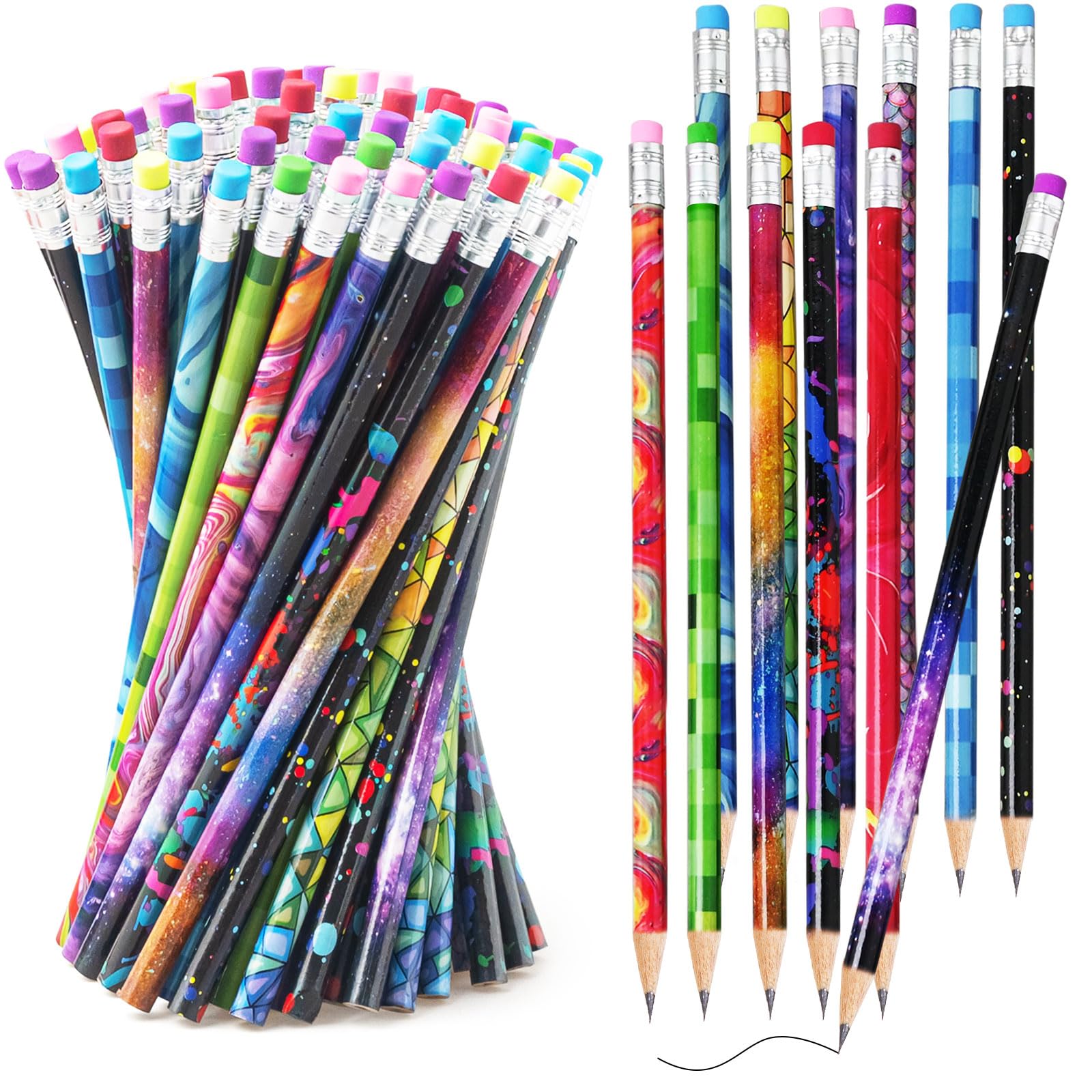 50 Pieces Wooden Pencil with Eraser, Assortment Colorful Pencils for ...