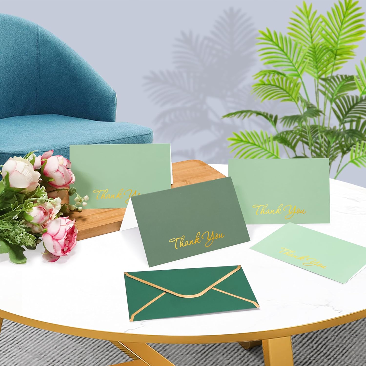 LANLISA 33 tarjetas de agradecimiento de color verde salvia con sobres, notas de agradecimiento ...