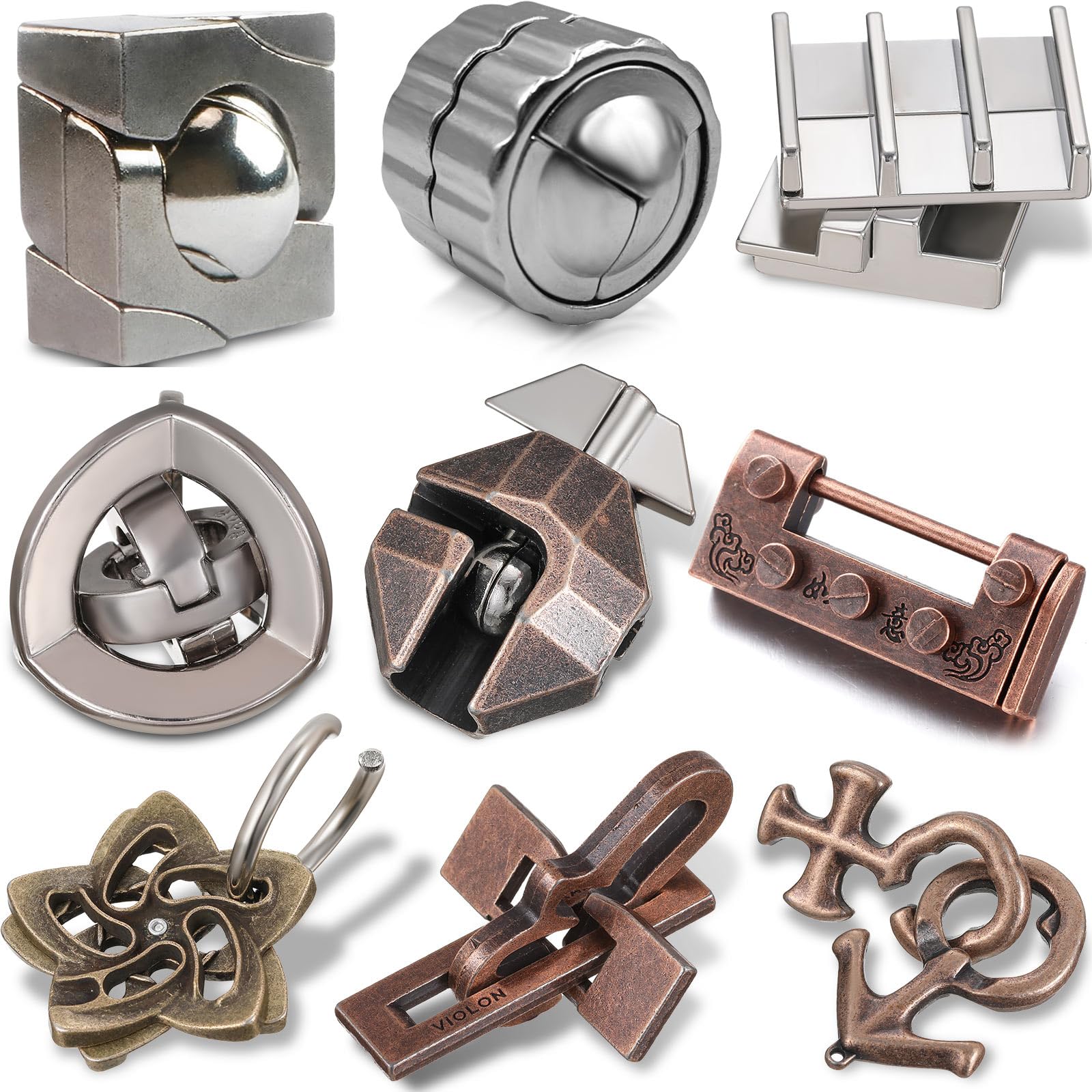 Amazon.com: Wettarn 9 Pcs Metal Brain Teaser Puzzles Teaser 3D Steel ...