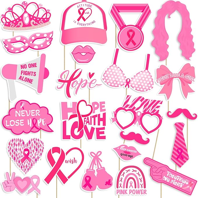 Amazon.com: Breast Cancer Awareness Photo Booth Props, Pink Ribbon ...